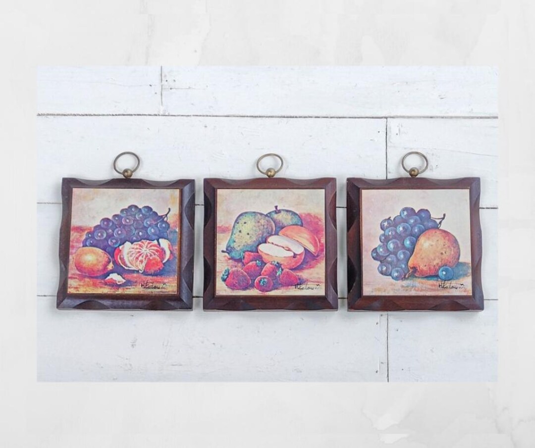Homeco Retro 70s Fruit Plaques. Set of 3. Wooden Wall Decor. Fruit ...