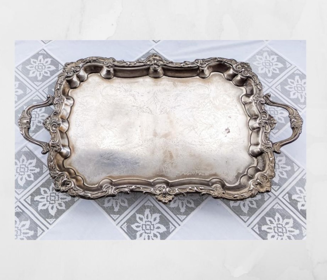 Vintage Silver Serving Tray. Footed Tray With Handles. Engraved. Tea ...