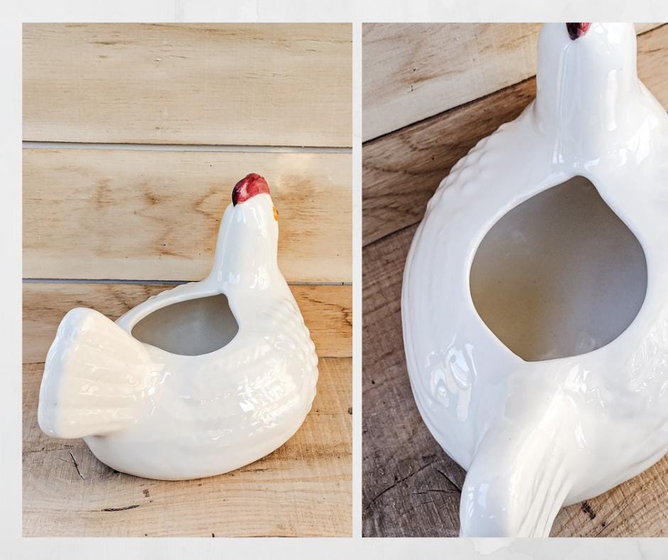 Vintage Ceramic Chicken Planter. Cream. Farmhouse. Country Kitchen ...