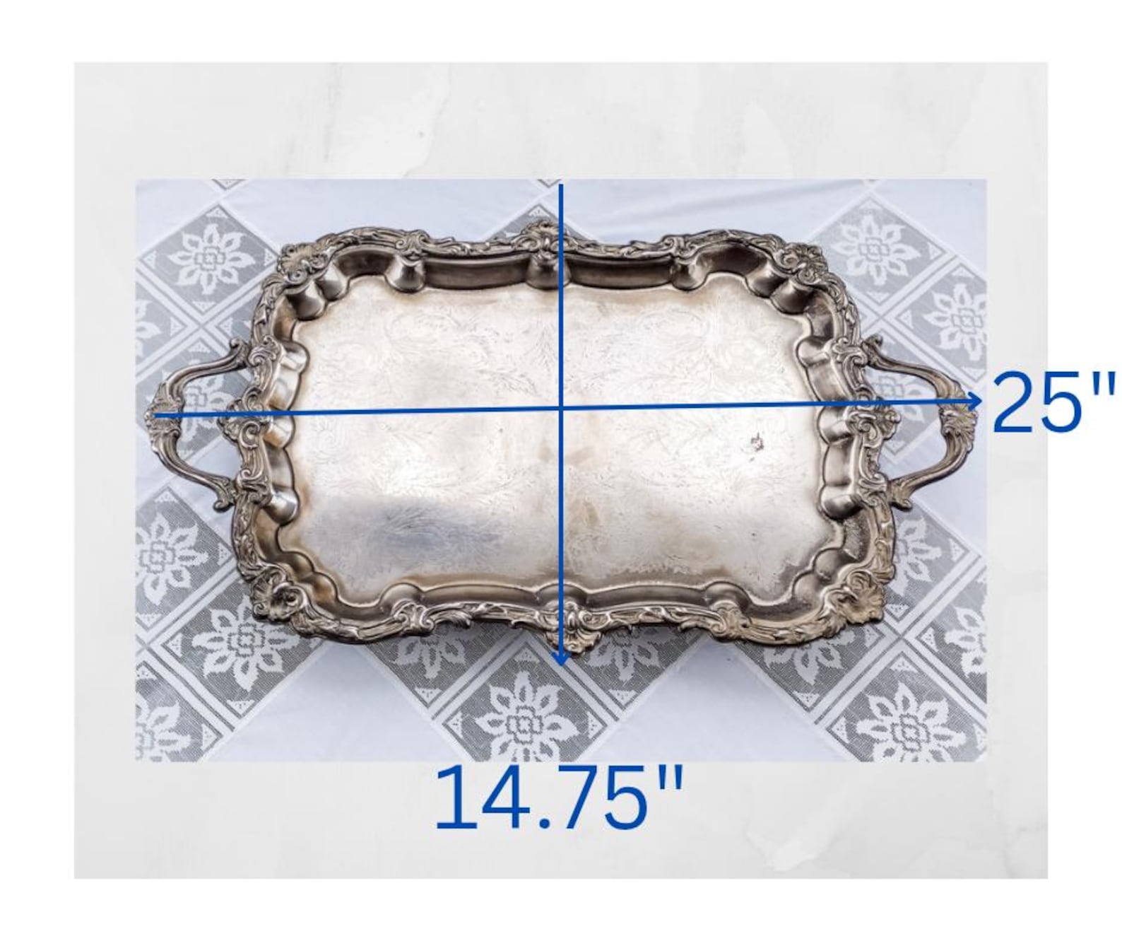 Vintage Silver Serving Tray. Footed Tray With Handles. Engraved. Tea ...
