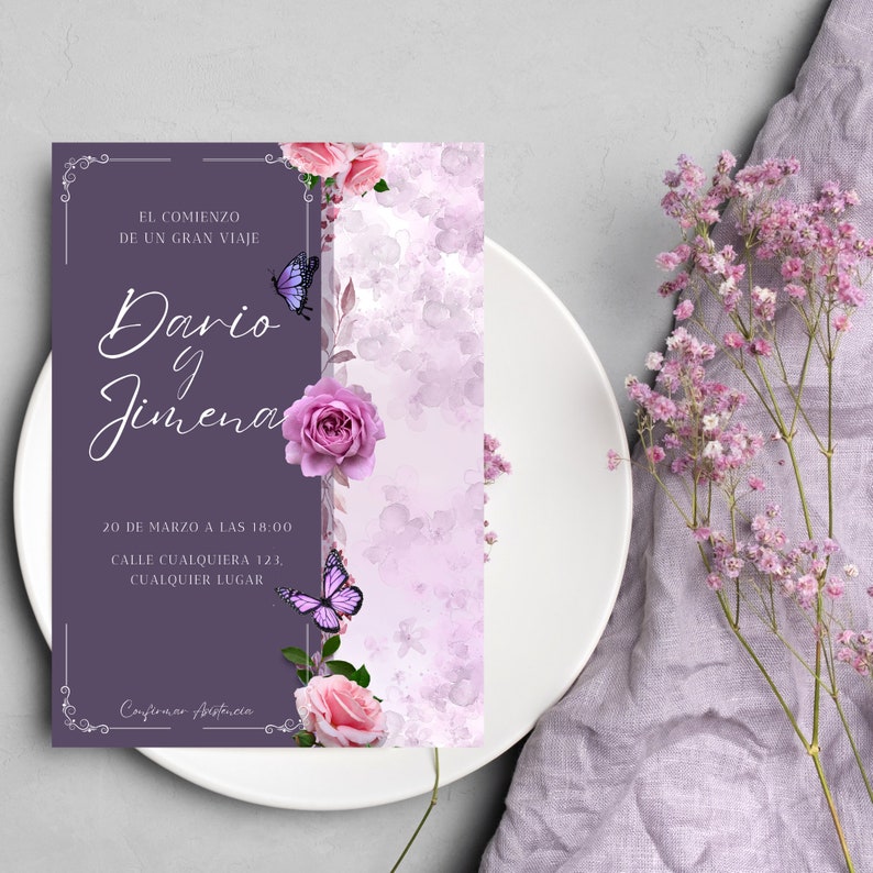 Elegant Purple Wedding Invitation Card Templates - Thank You Cards Set ...