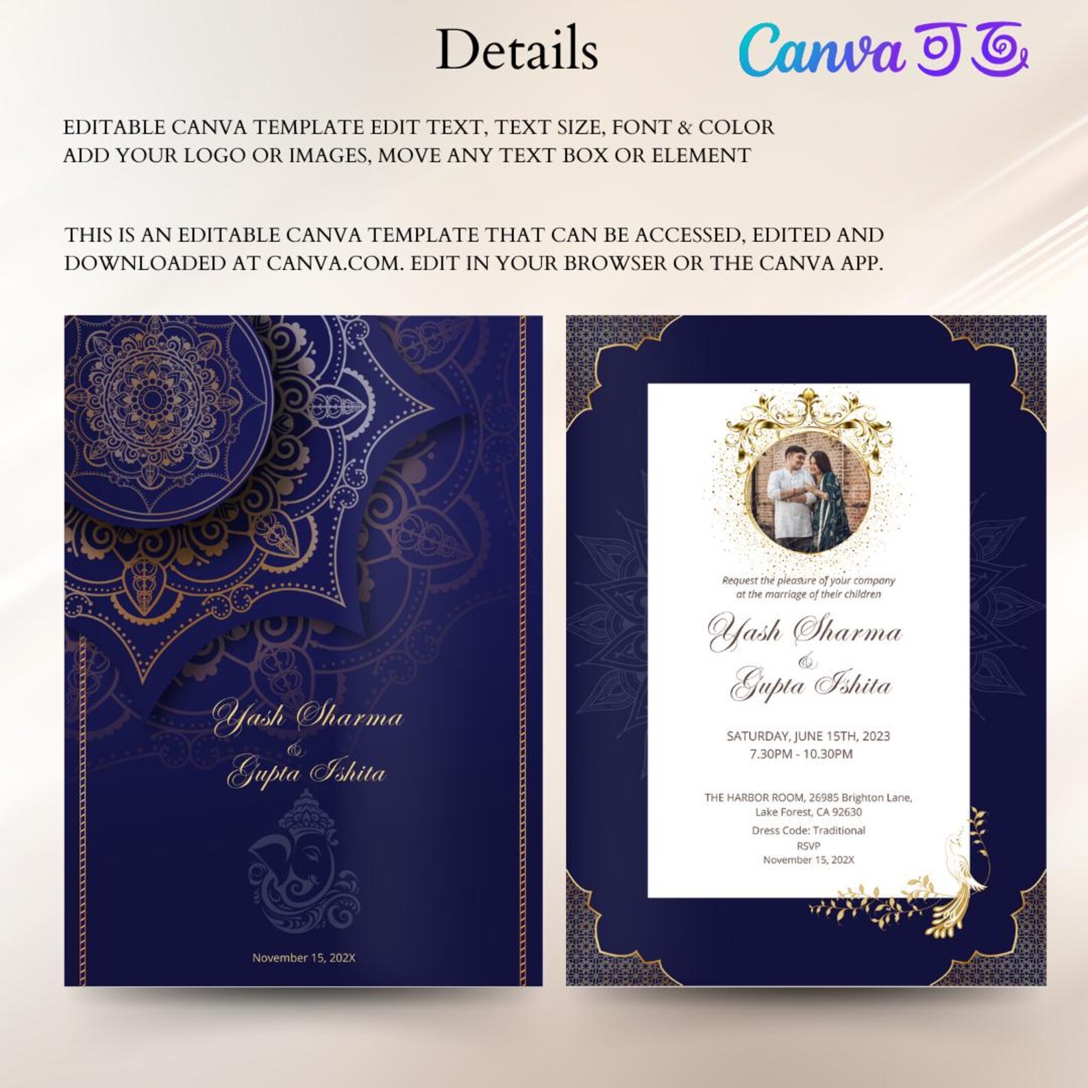 Customized Hindu Wedding Invitations, Elegant Editable Templates ...