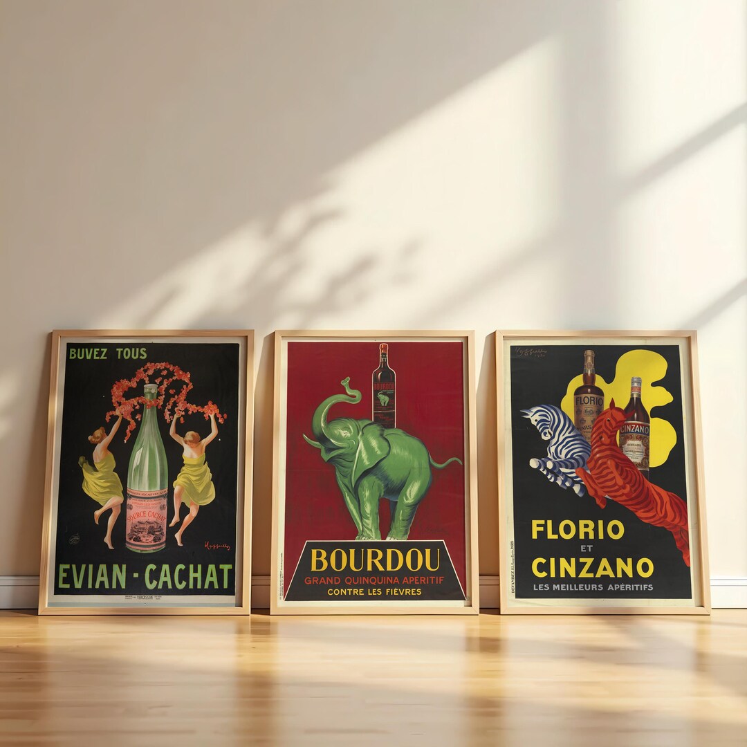 Museum Quality Vintage French & Italian Drinks Poster Set of 3 – Evian ...