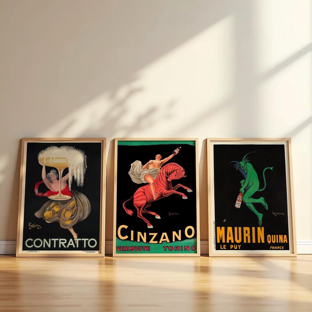 Museum Quality Vintage Liquor Poster Set of 3 – Contratto, Cinzano ...