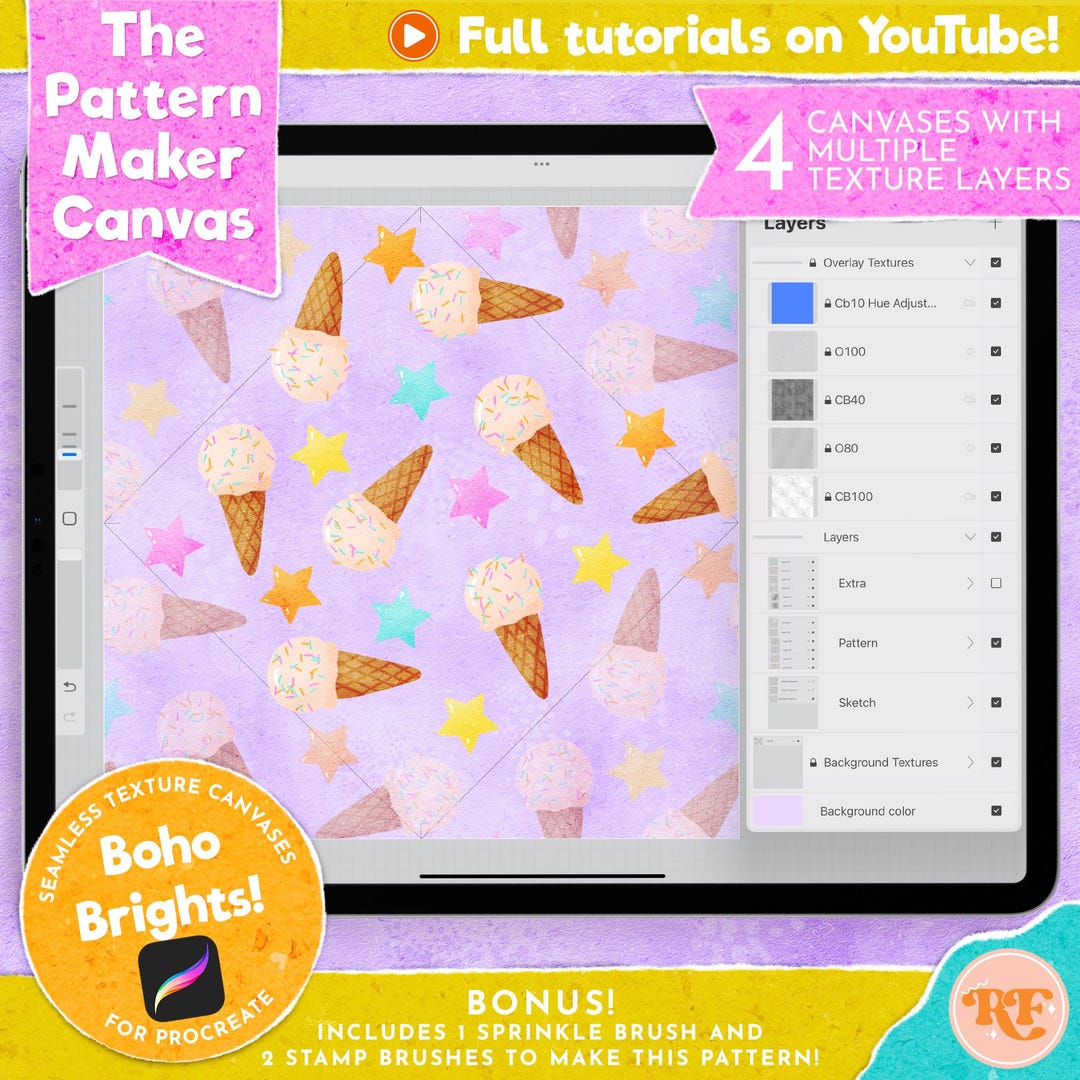 The Pattern Maker Canvas for Procreate Vol.ii Boho Brights, Seamless ...