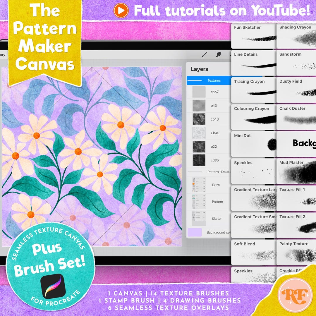 The Pattern Maker Canvas for Procreate, Texture Brushes and Seamless ...