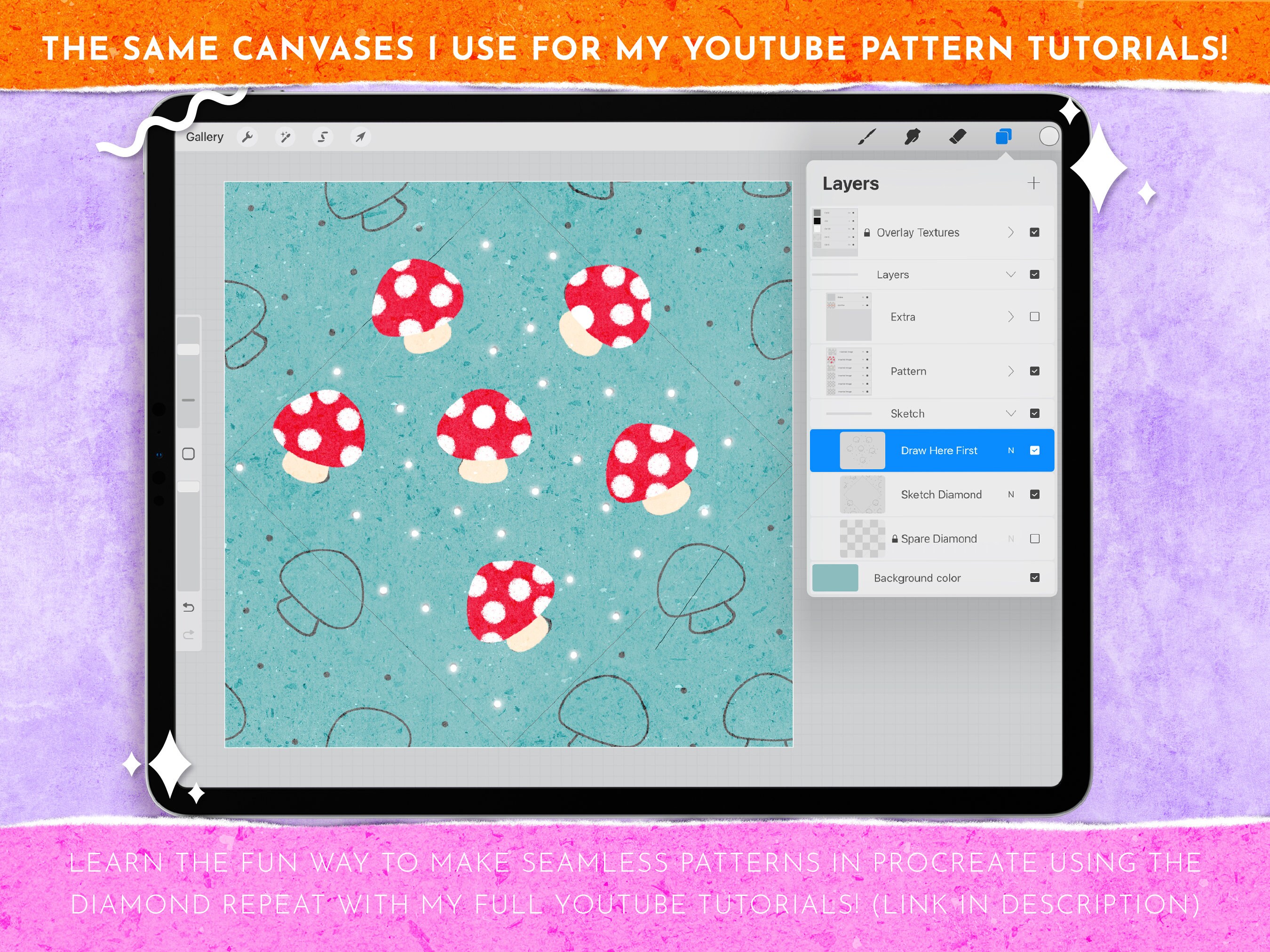 The Pattern Maker Canvas for Procreate Vol.ii Boho Brights, Seamless Texture Overlays, Diamond ...