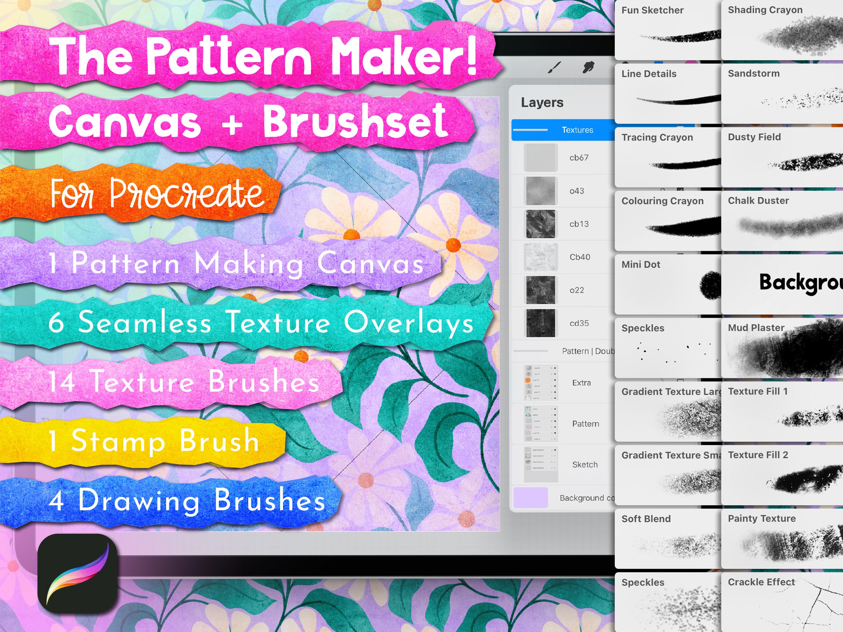 The Pattern Maker Canvas for Procreate Texture Brushes and - Etsy