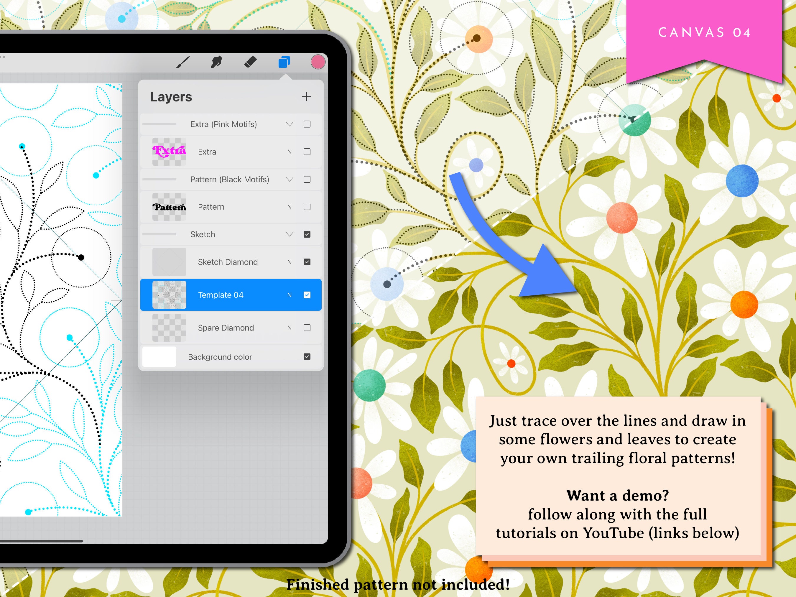 The Pattern Maker Canvas Trailing Floral Templates, Diamond Method ...