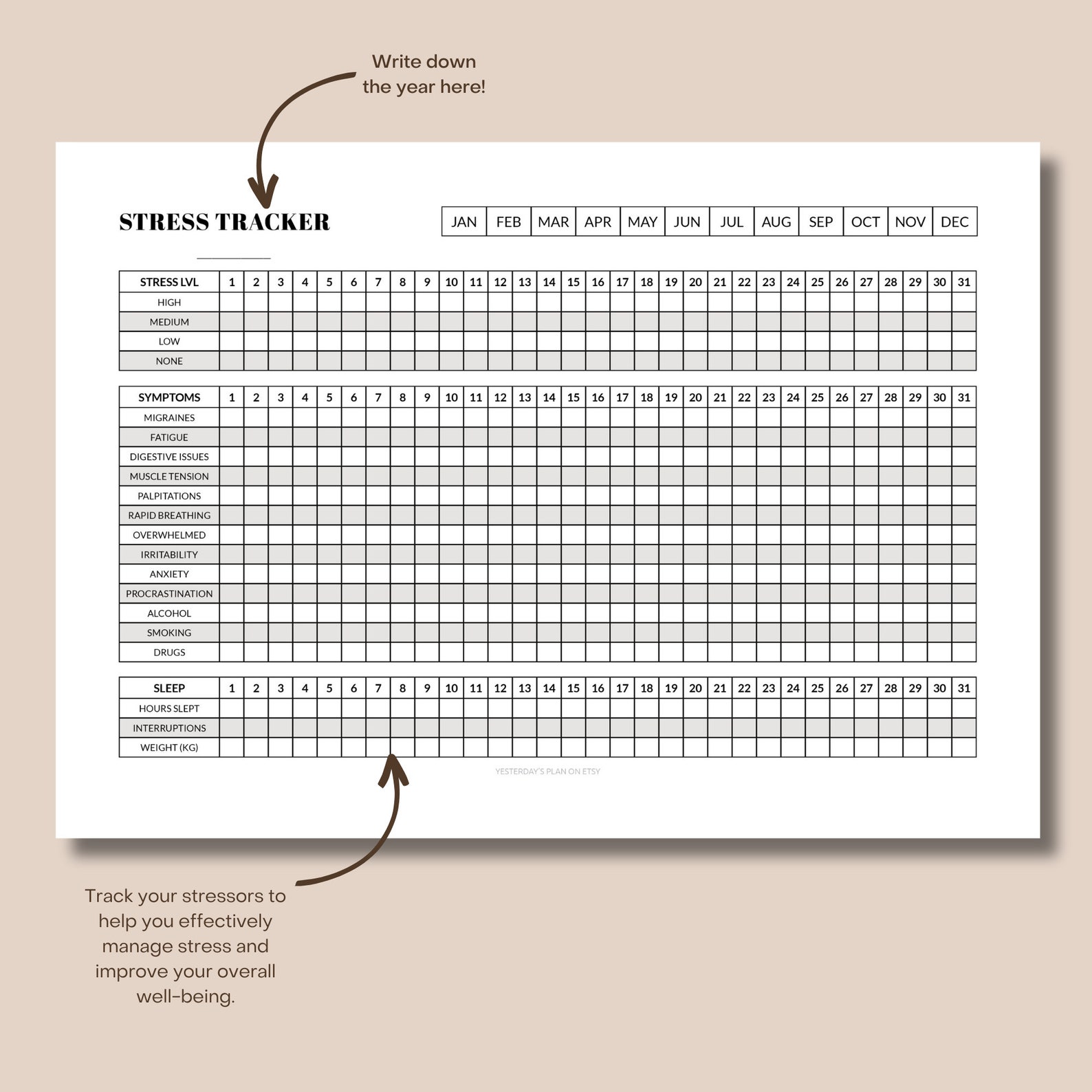 Stress Tracker | Printable Stress Template | Digital Stress Journal ...