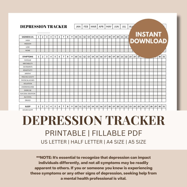 Depression Tracker Mood Tracker Printable Depression - Etsy