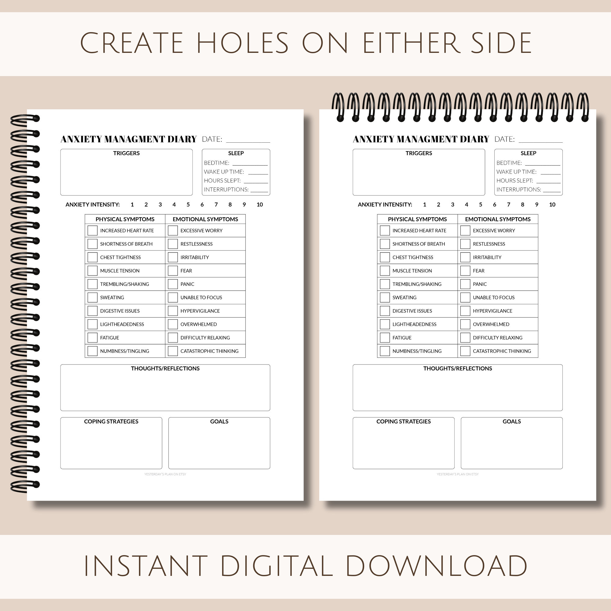 Anxiety Diary Tracker | Mood Tracker | Printable Anxiety Template ...
