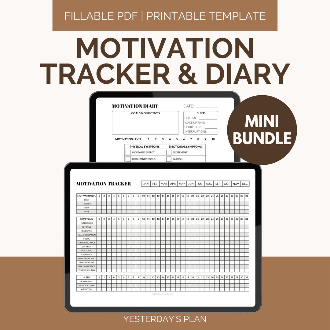 Motivation Tracker Diary | Mood Tracker | Printable Motivation Template ...