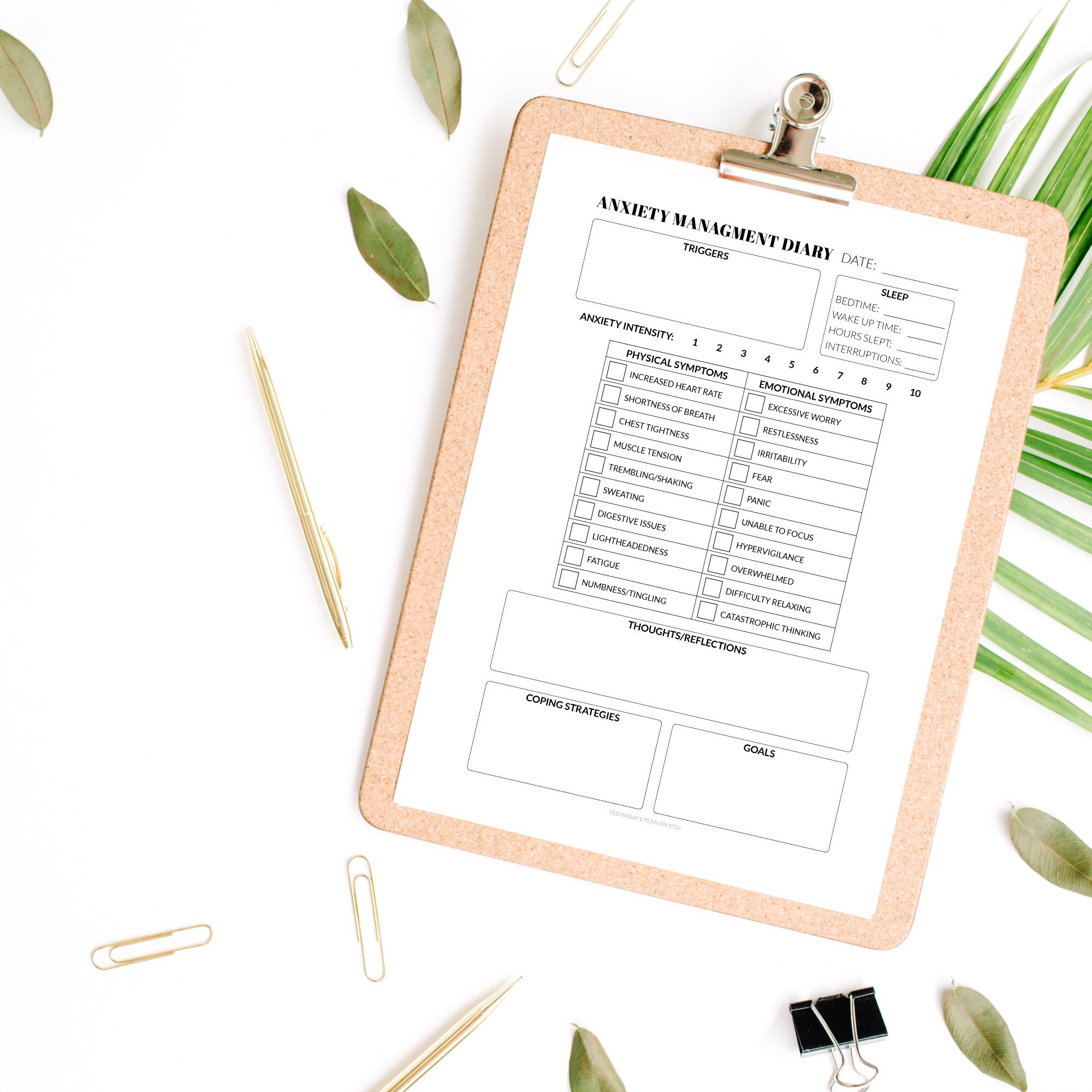 Anxiety Diary Tracker Mood Tracker Printable Anxiety Template Mental ...