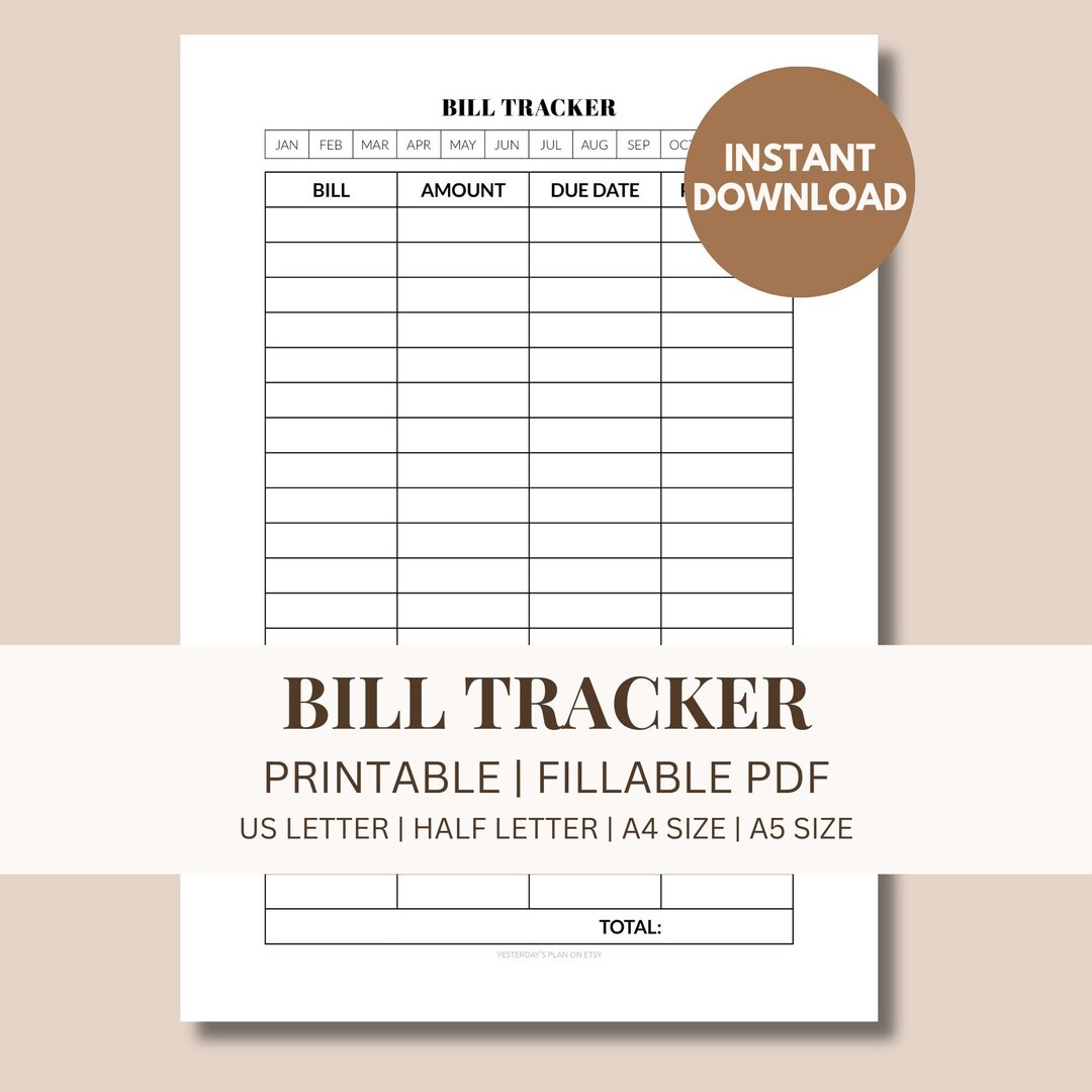 Bill Tracker Template Bill Management Bill Organizer Payment Tracker ...