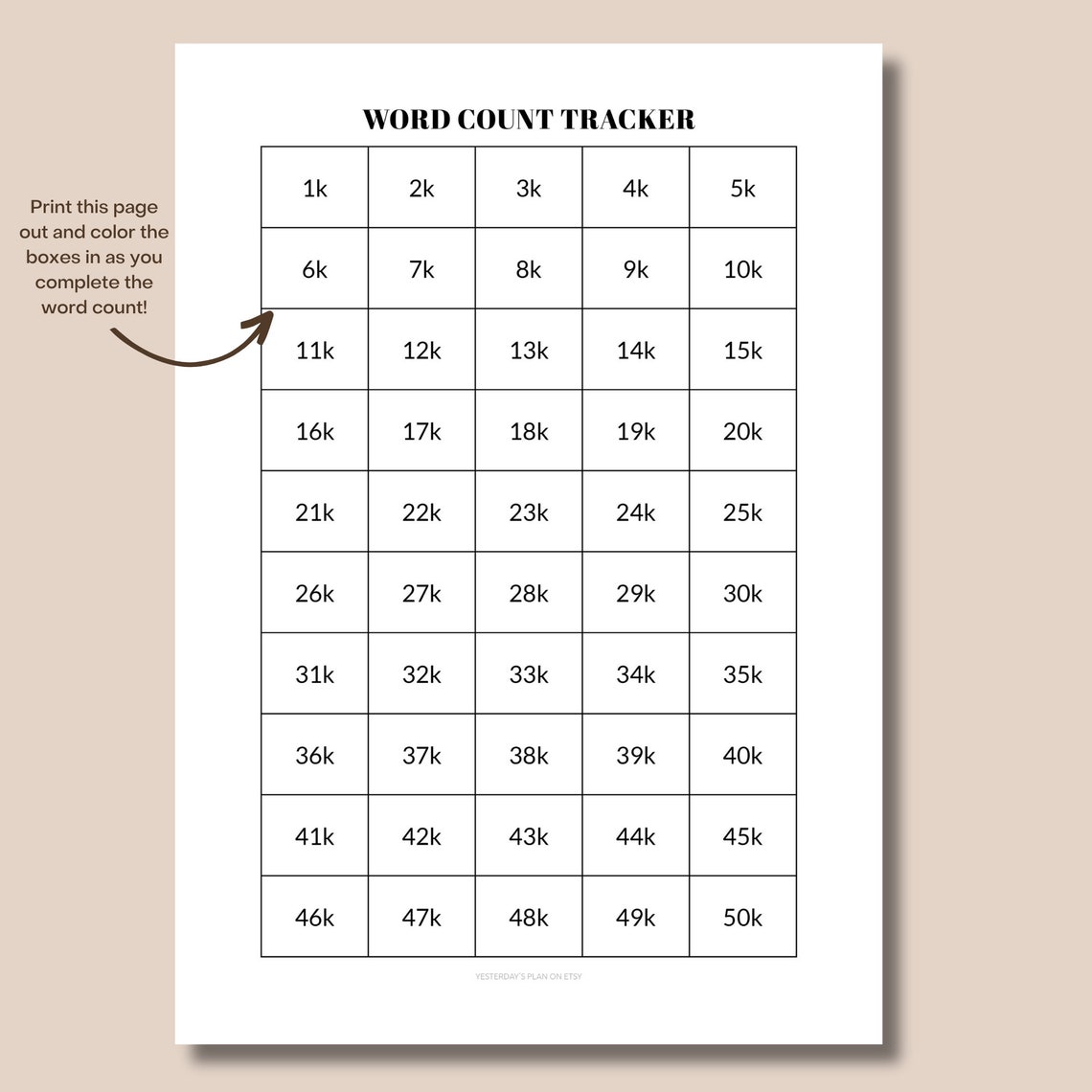 Word Count Tracker Template | Writing Progress Tracker| Writing Tool ...