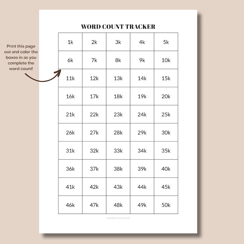 Word Count Tracker Template | Writing Progress Tracker| Writing Tool ...