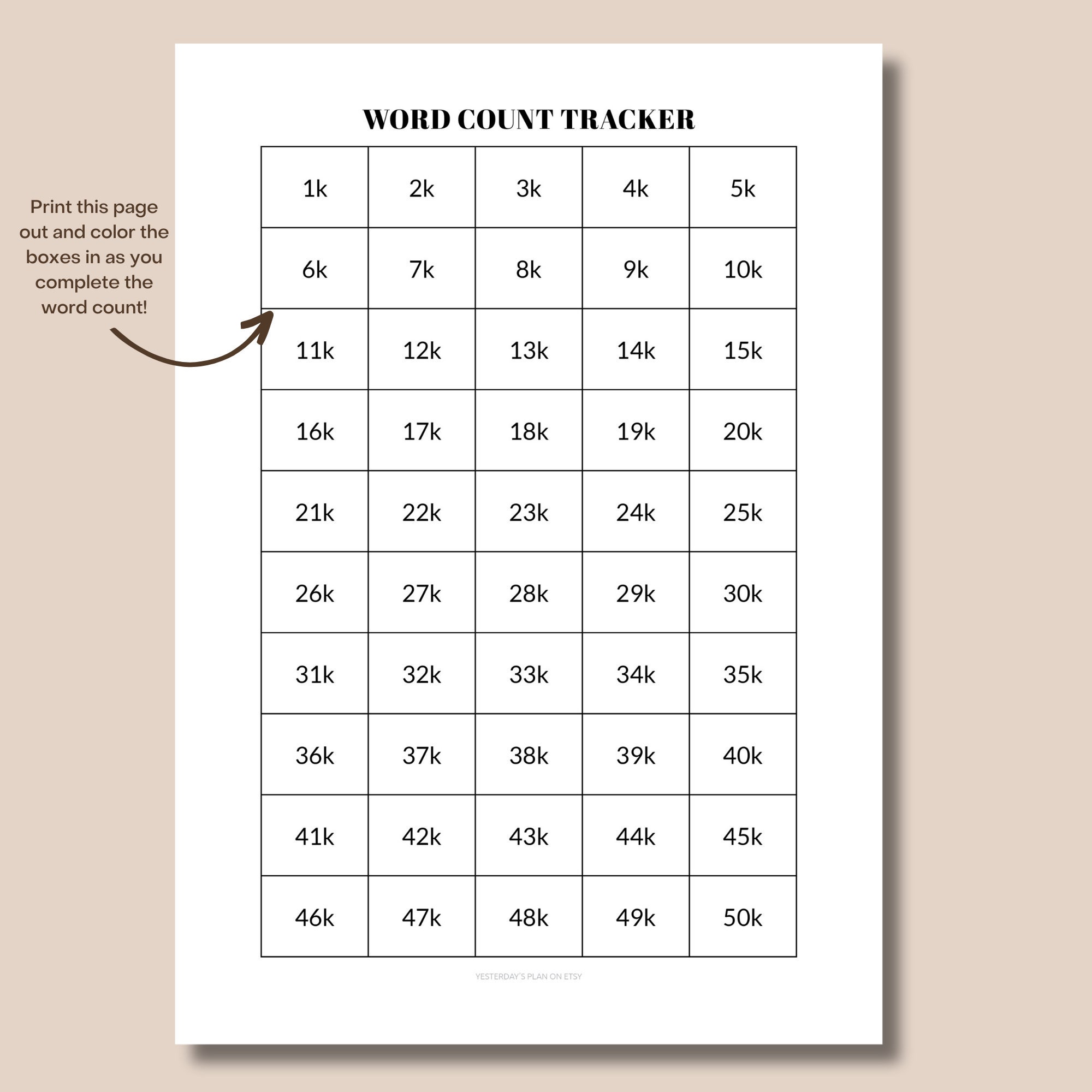Word Count Tracker Template | Fillable Writing Progress (PDF) - Etsy