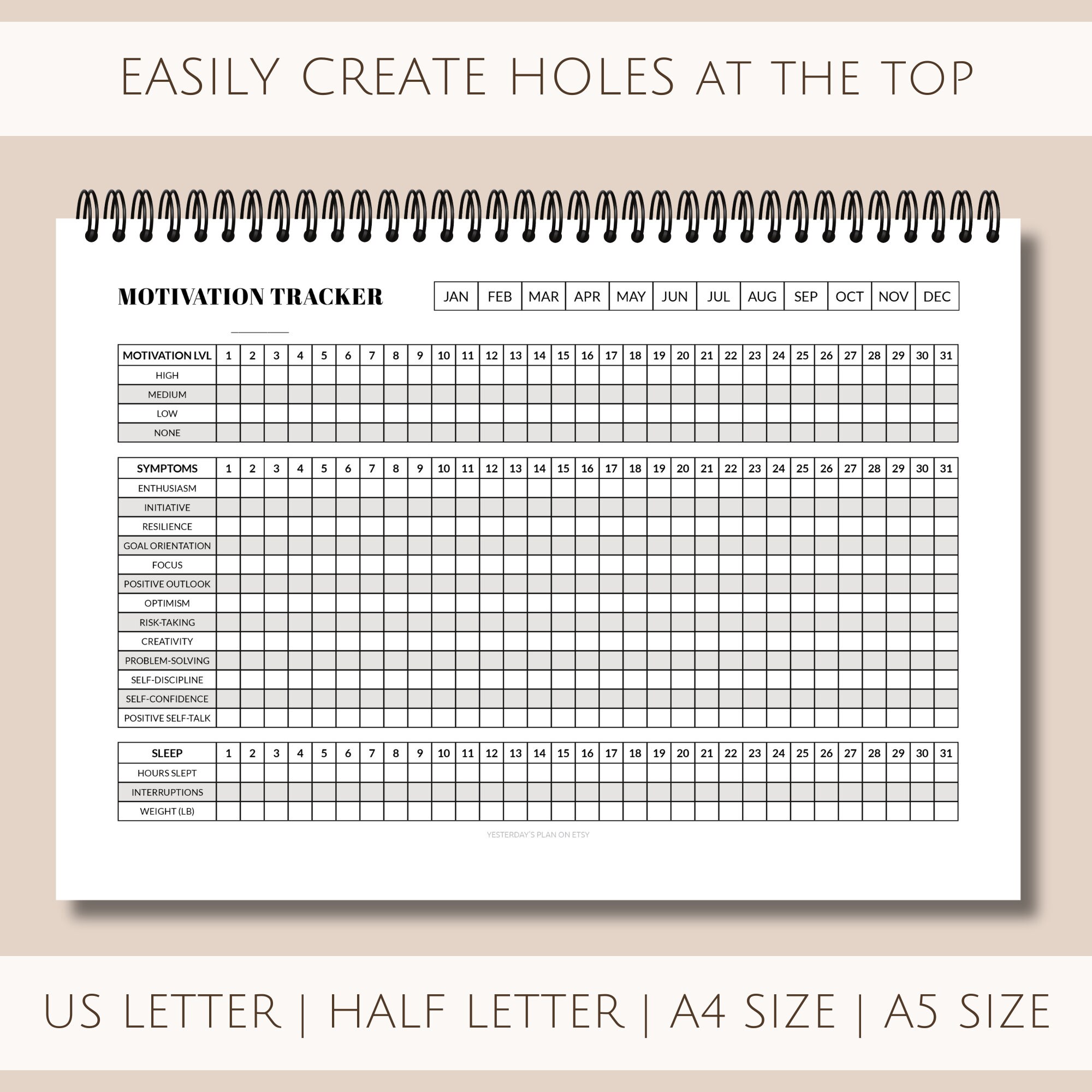 Motivation Tracker | Printable Motivation Template | Daily Motivation ...