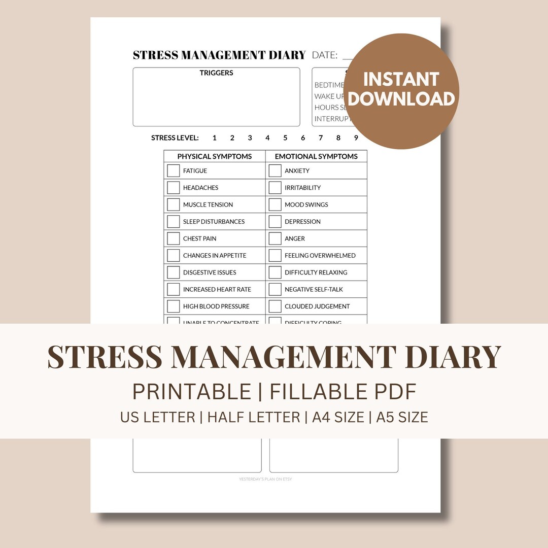 Stress Management Diary Printable Stress Template Stress Journal Stress ...