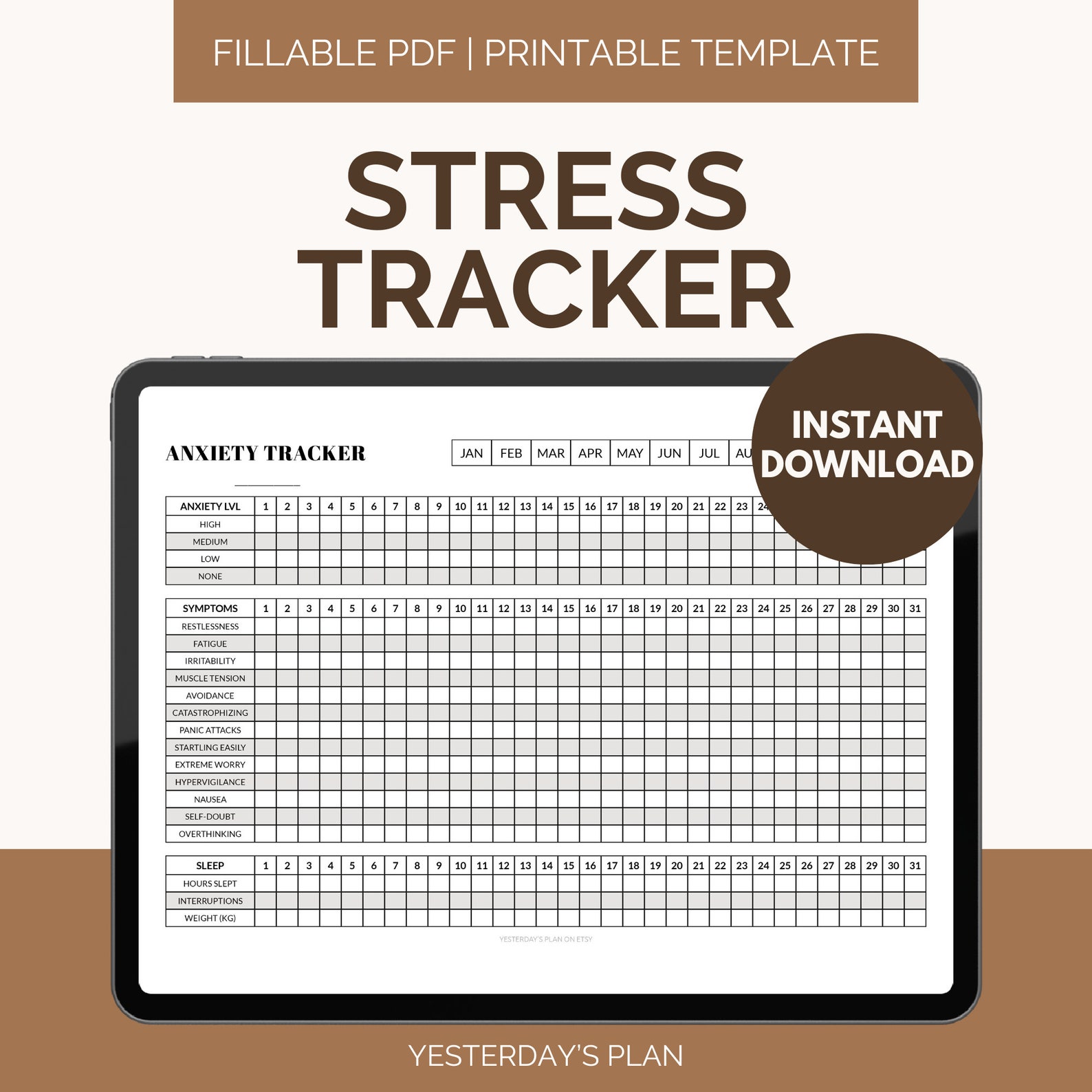 Stress Tracker | Printable Stress Template | Digital Stress Journal ...