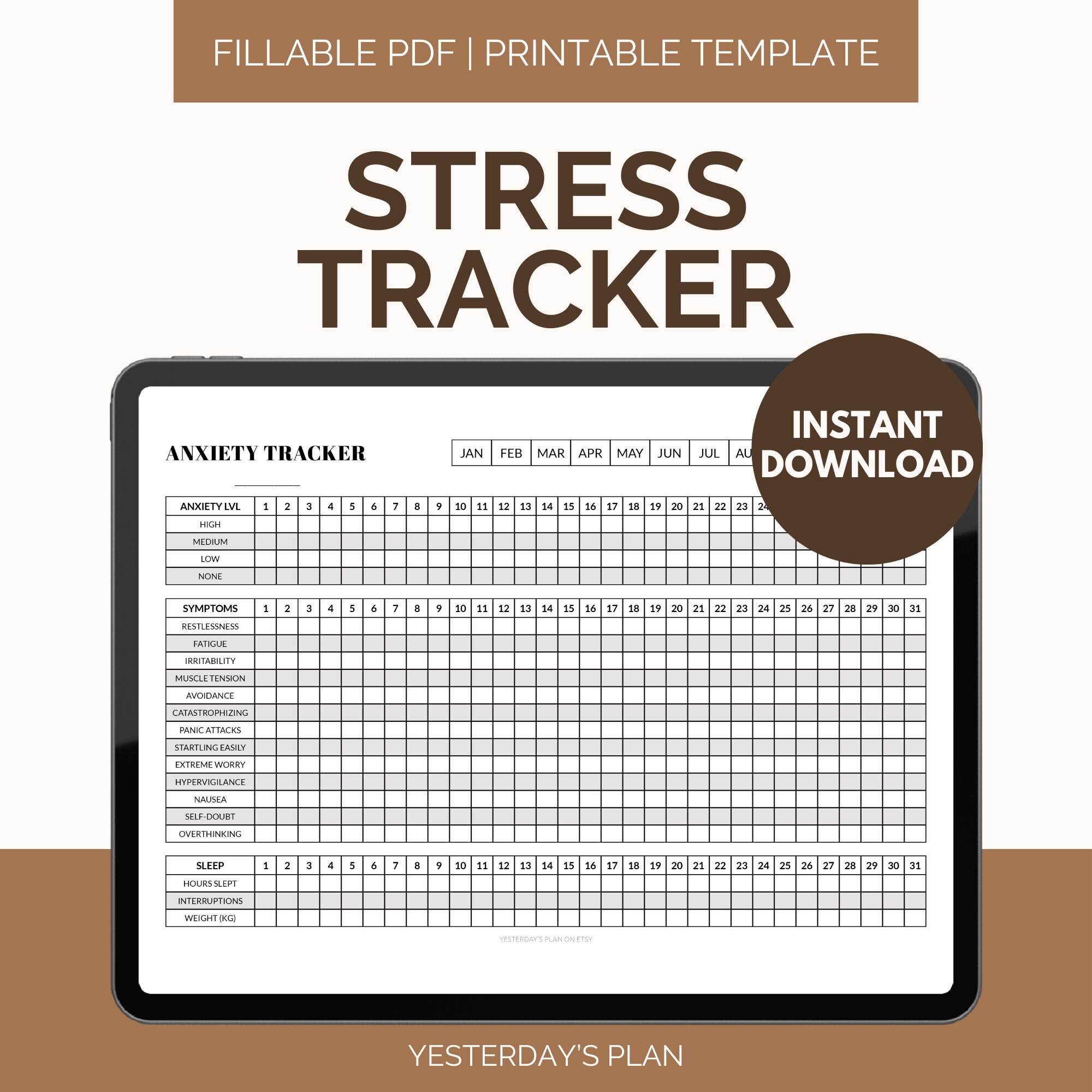Stress Tracker Printable Stress Template Digital Stress Journal Stress ...