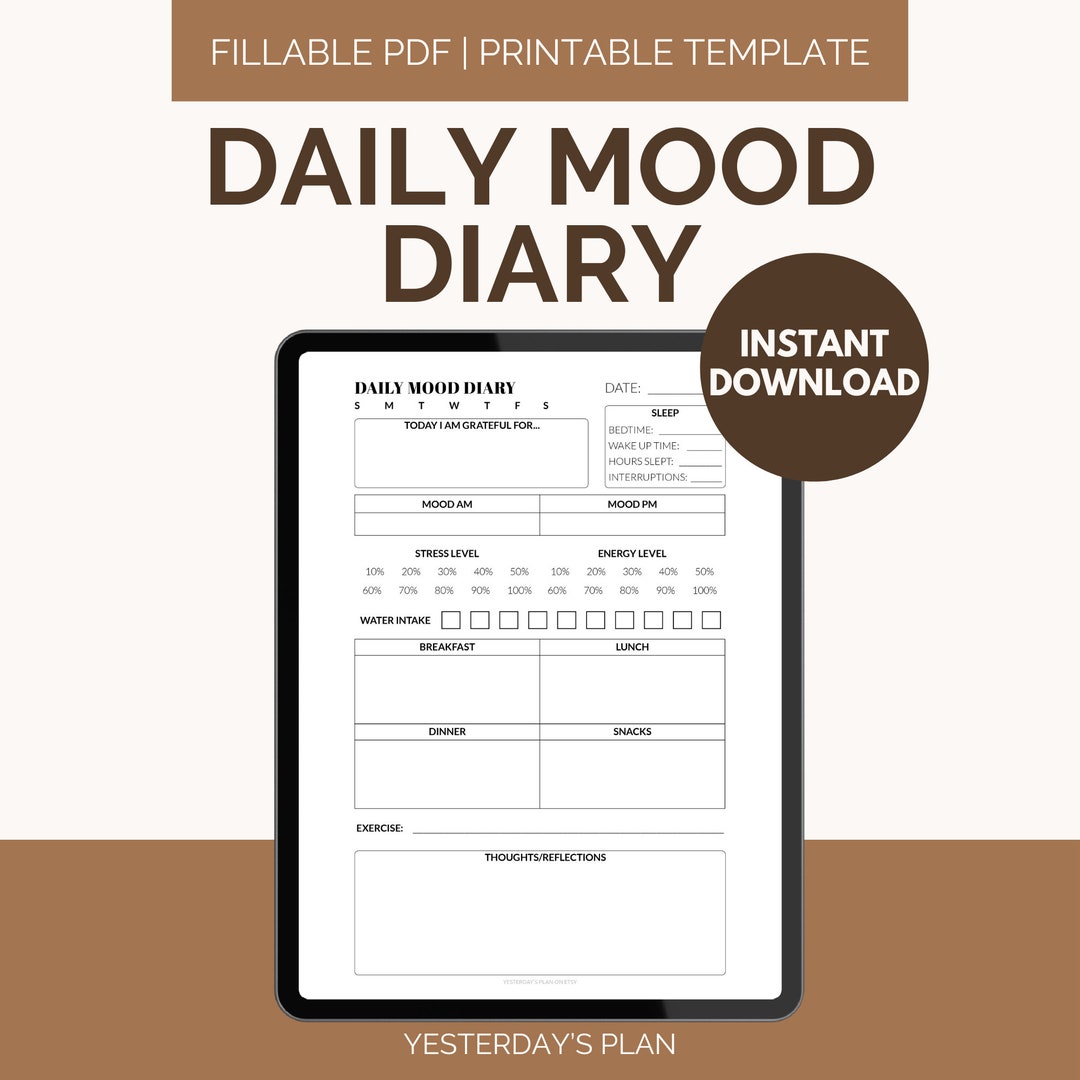 Daily Mood Tracker Diary | Mood Tracker Planner | Digital Mood Tracking ...