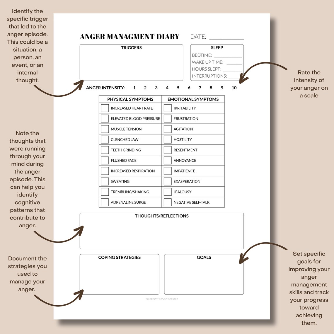 Anger Management Diary Tracker | Printable Anger Management Template ...