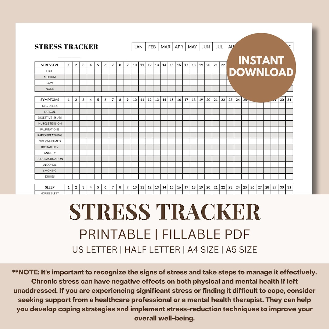Stress Tracker Printable Stress Template Digital Stress - Etsy