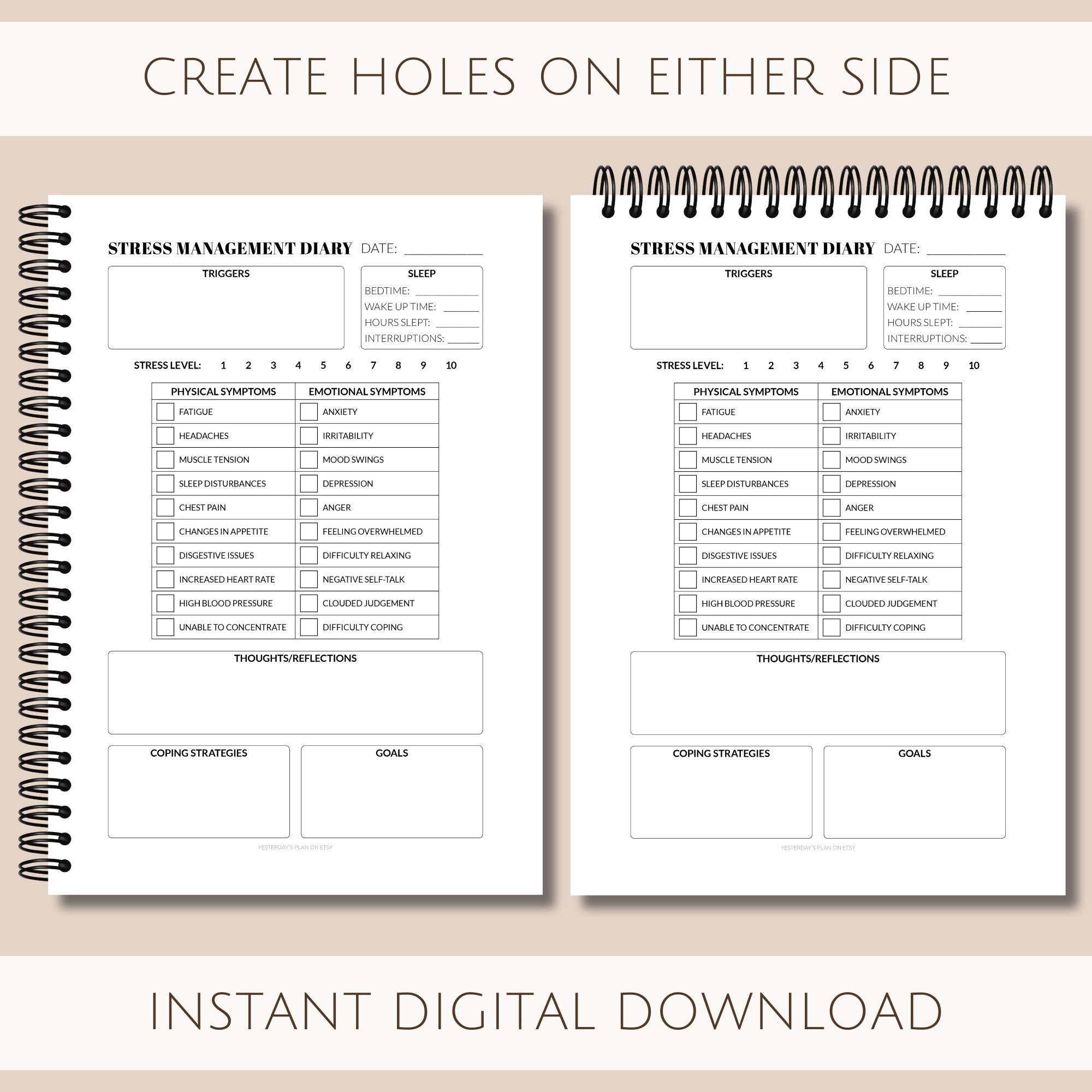 Stress Management Diary | Printable Stress Template | Stress Journal ...