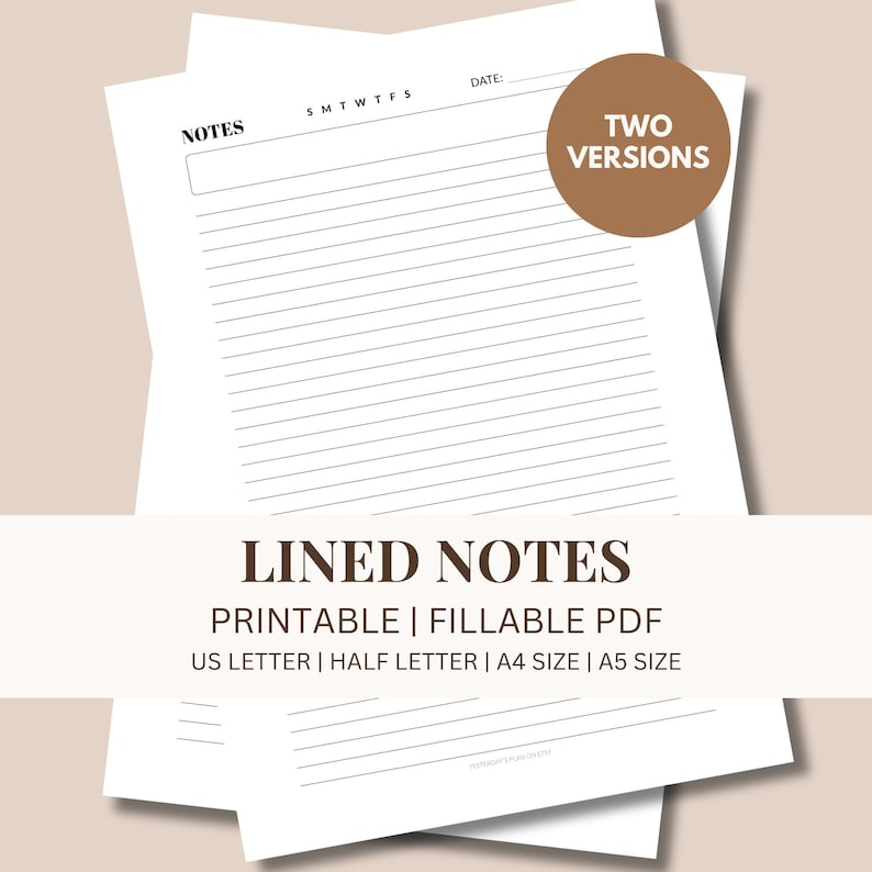 Lined Notes Page Printable Note-taking Template Notes Template Notes ...