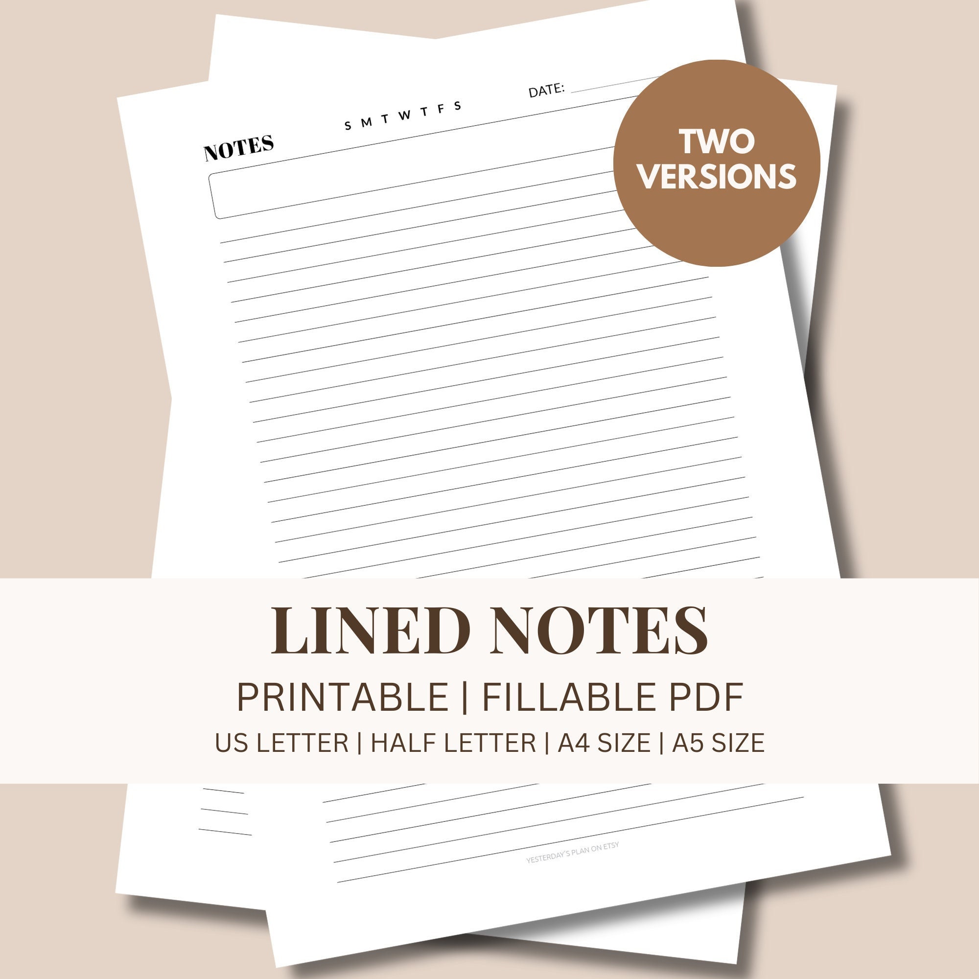 Lined Notes Page Printable Note-taking Template Notes Template Notes ...
