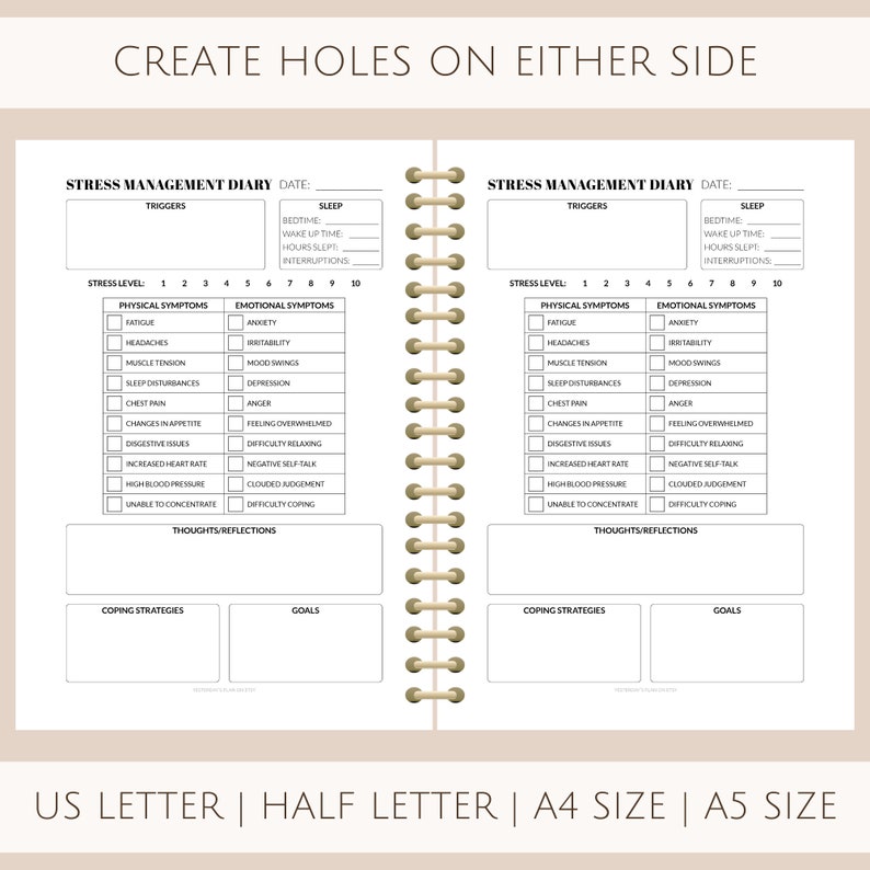 Stress Management Diary | Printable Stress Template | Stress Journal ...