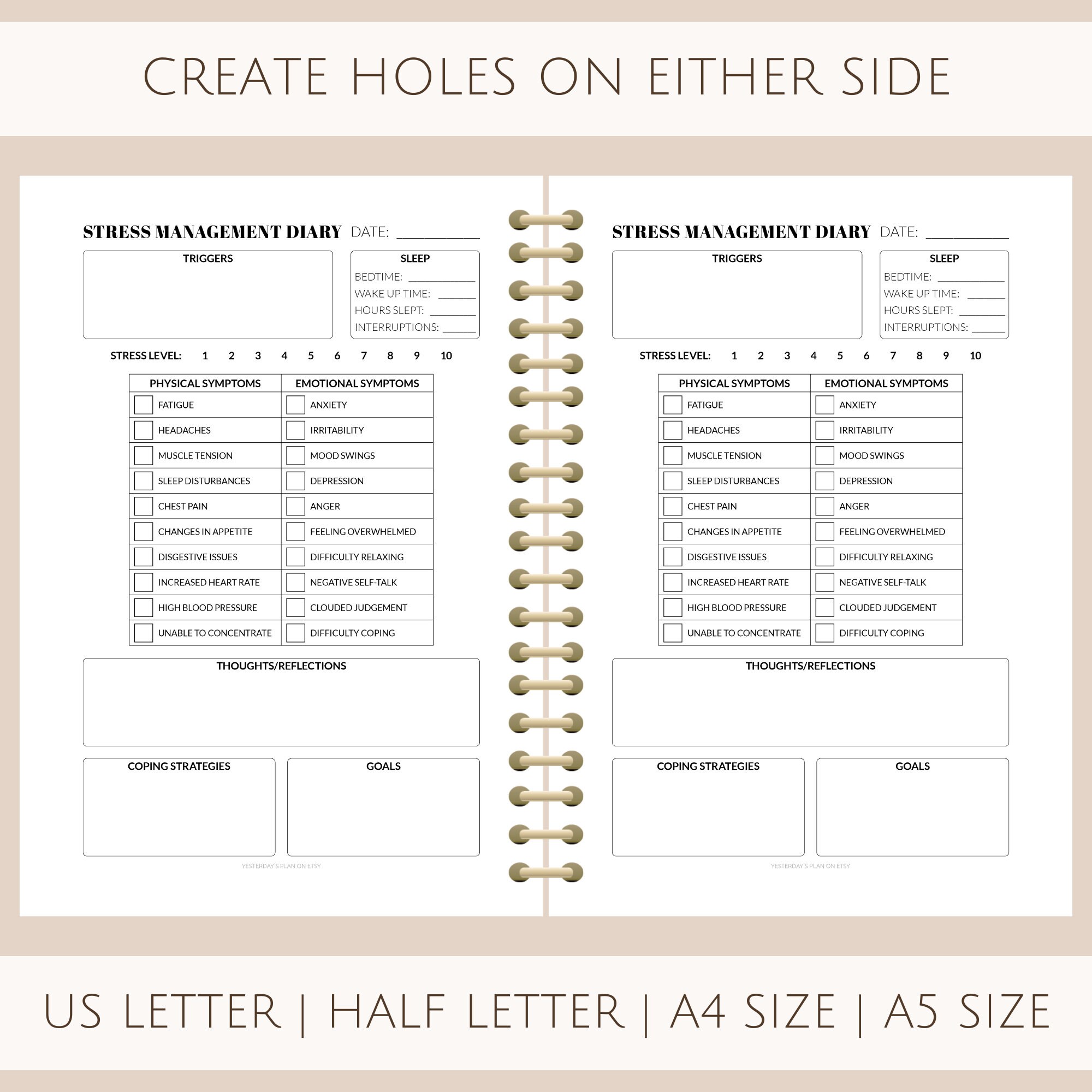 Stress Management Diary | Printable Stress Template | Stress Journal ...