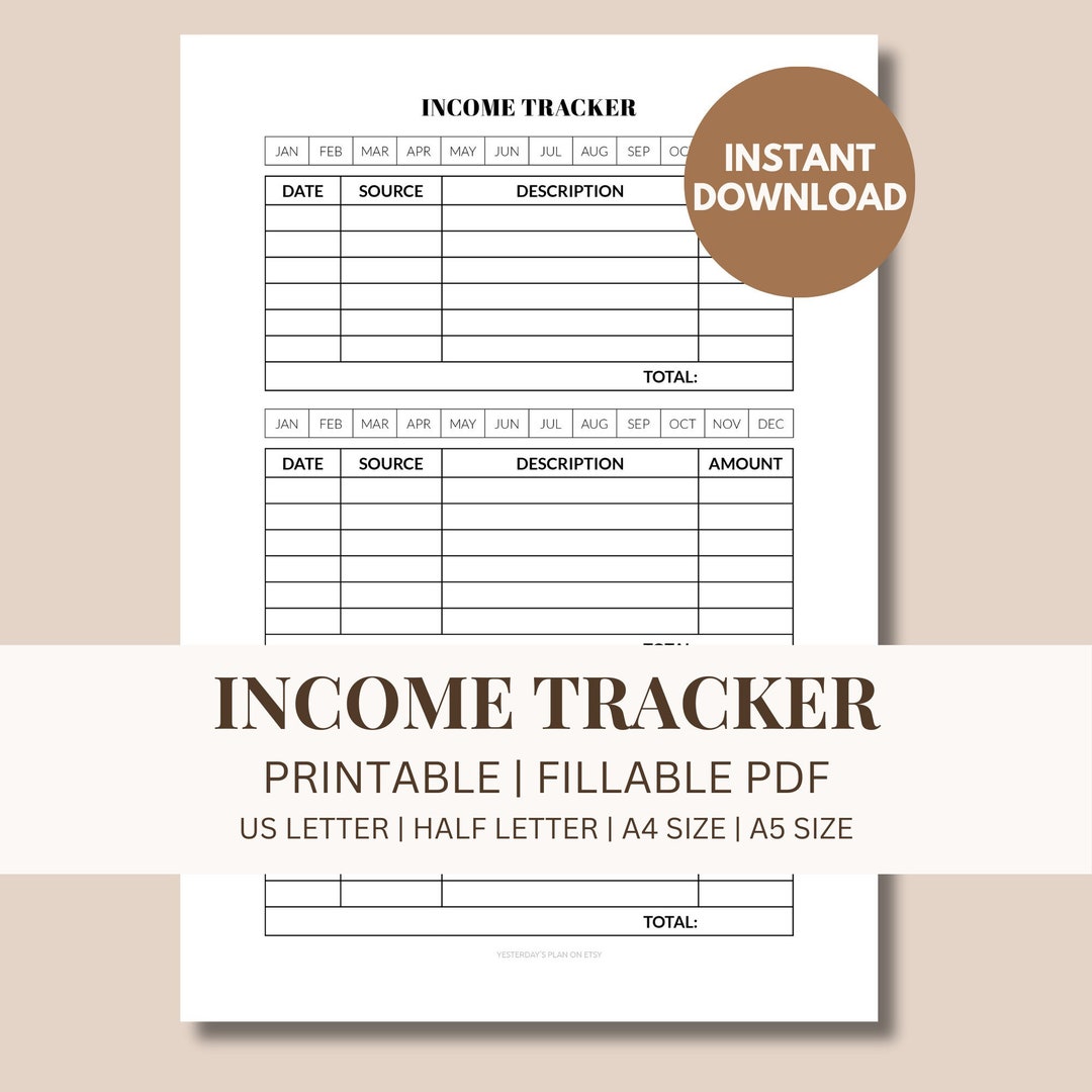 Income Tracker Template Earnings Tracker Revenue Tracker Income Log ...