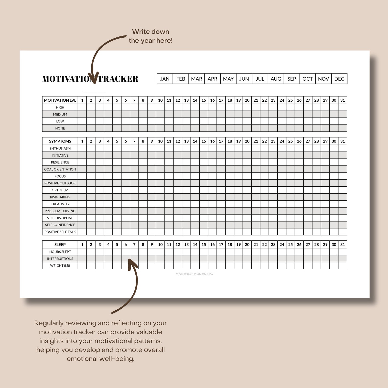 Motivation Tracker | Printable Motivation Template | Daily Motivation ...