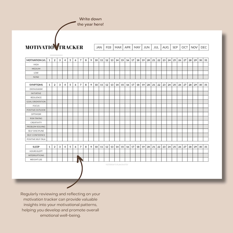 Motivation Tracker | Printable Motivation Template | Daily Motivation ...