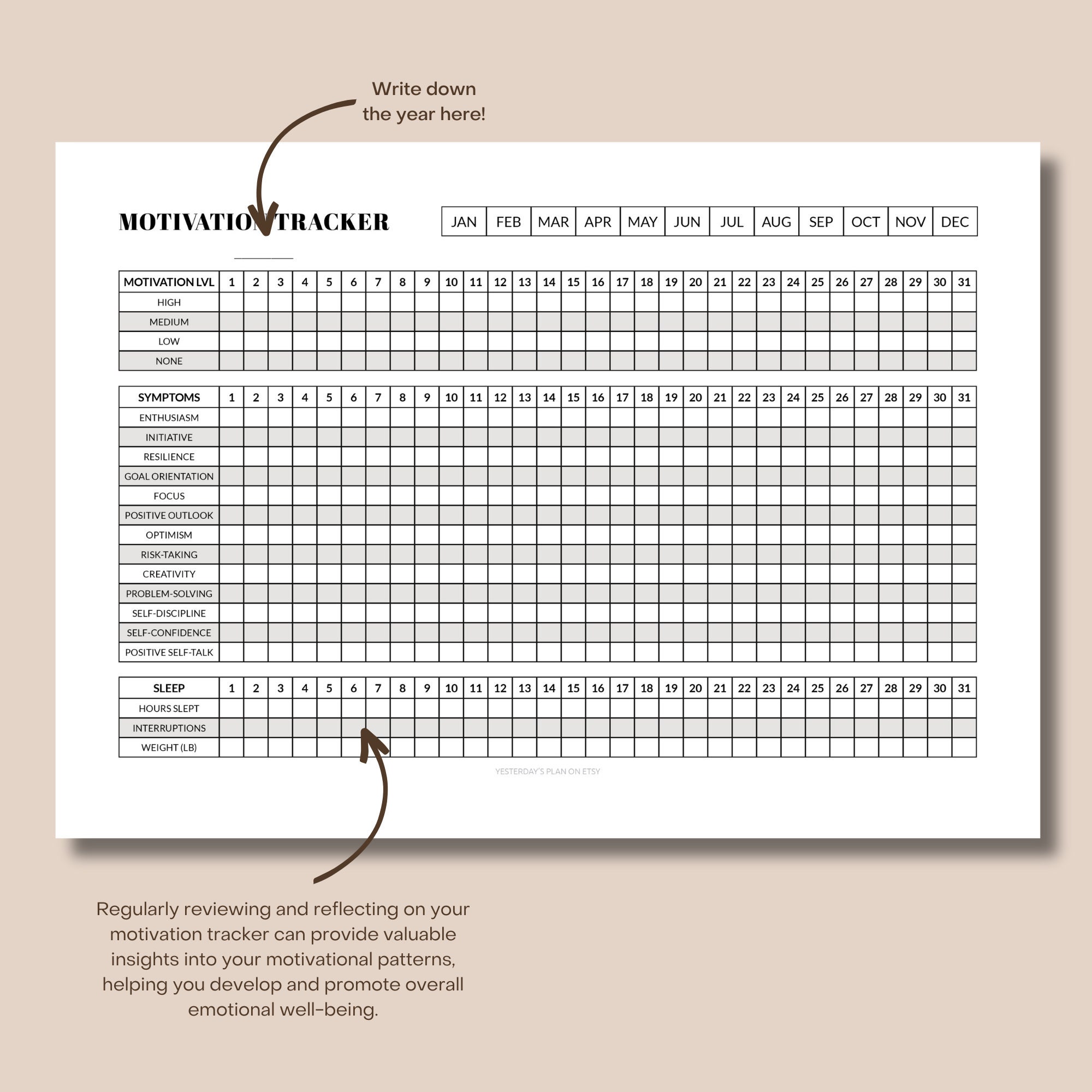 Motivation Tracker | Printable Motivation Template | Daily Motivation ...