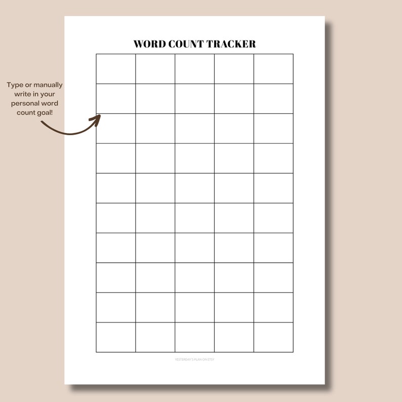 Word Count Tracker Template | Writing Progress Tracker| Writing Tool ...