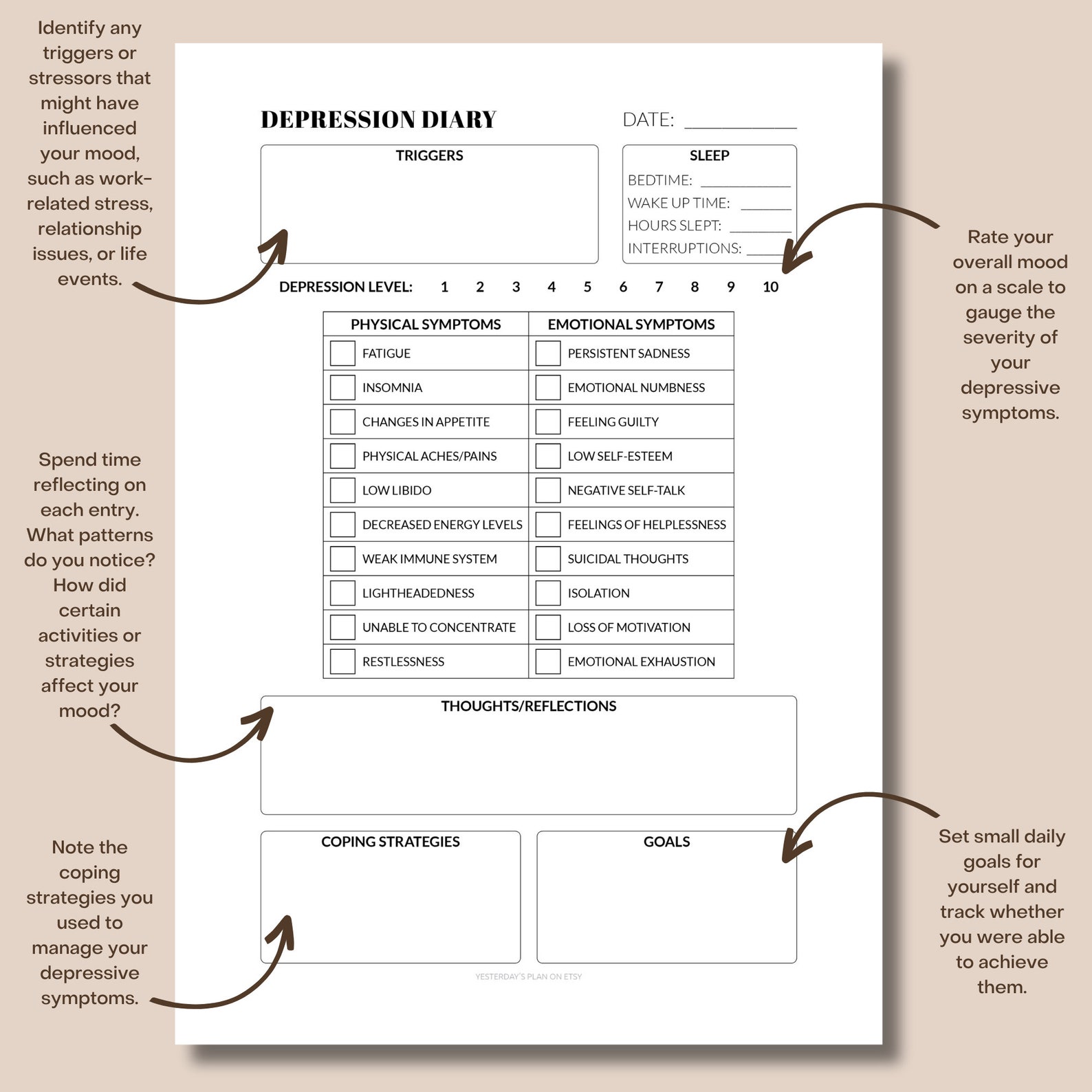 Depression Diary | Mood Tracker | Printable Depression Template ...