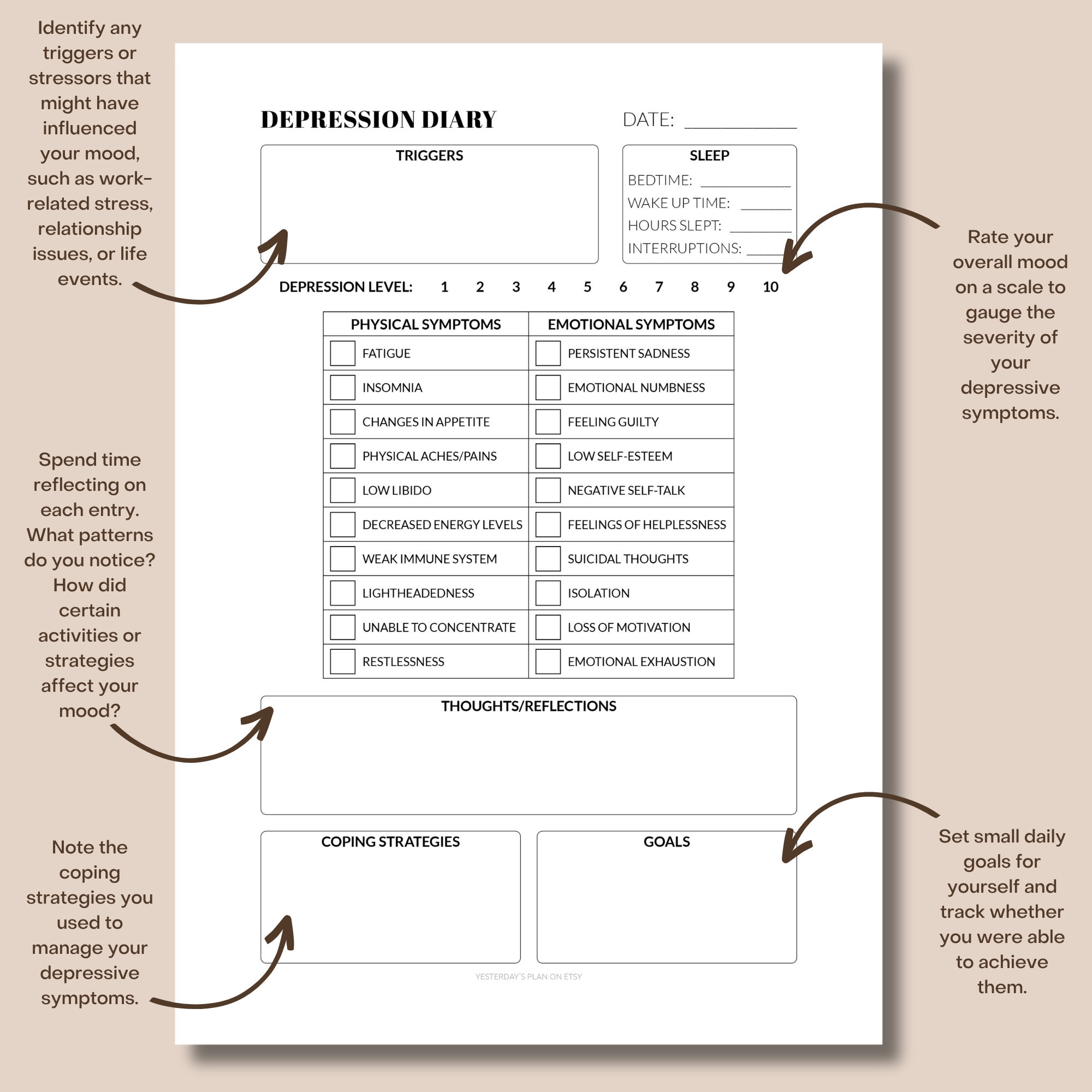 Depression Diary Mood Tracker Printable Depression - Etsy