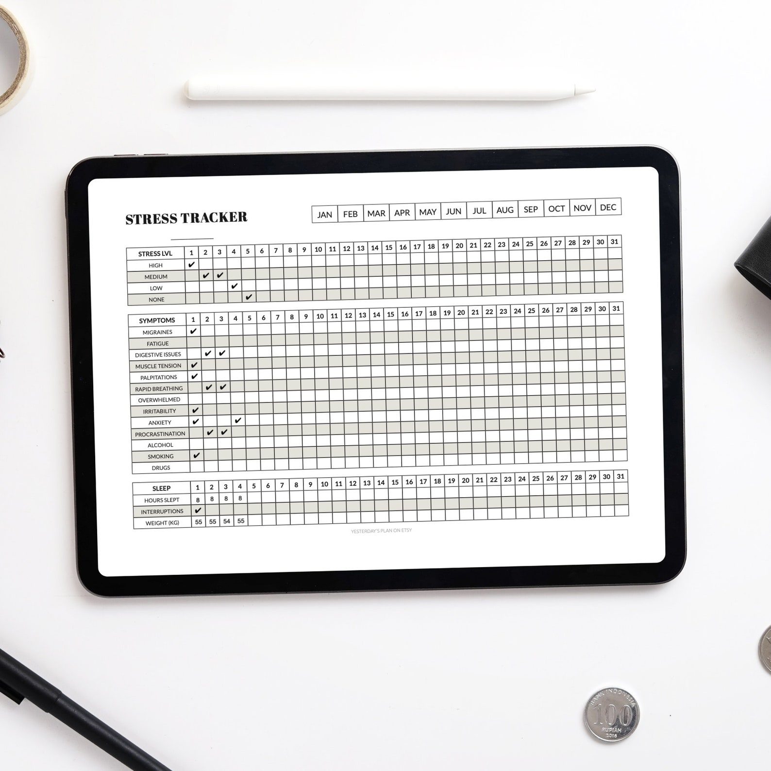 Stress Tracker | Printable Stress Template | Digital Stress Journal ...