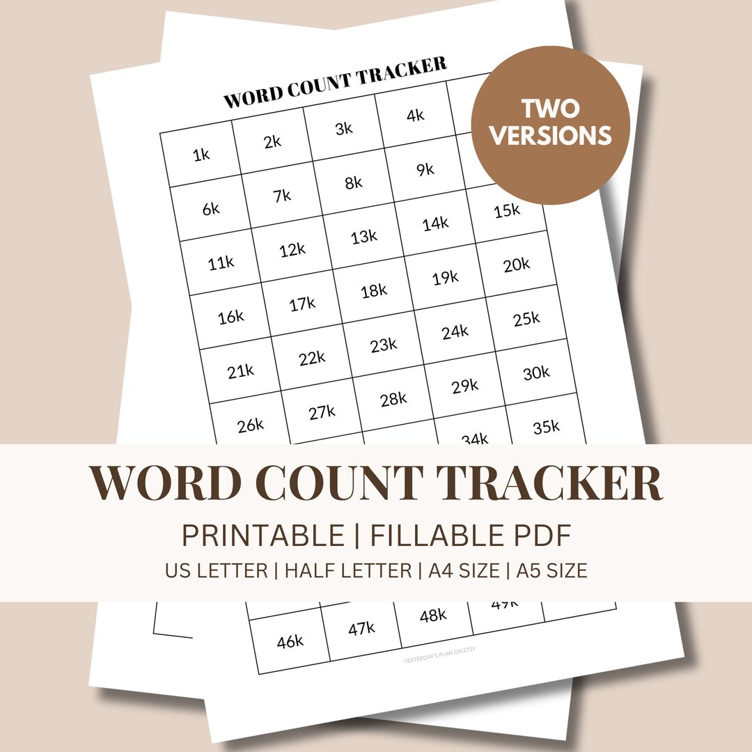Word Count Tracker Template Writing Progress Tracker - Etsy
