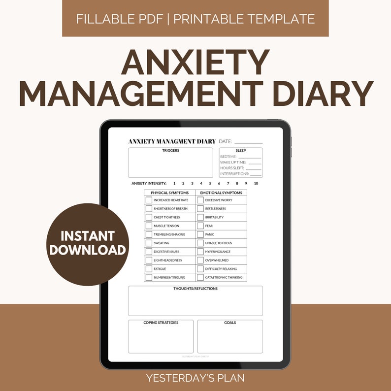 Anxiety Diary Tracker | Mood Tracker | Printable Anxiety Template ...