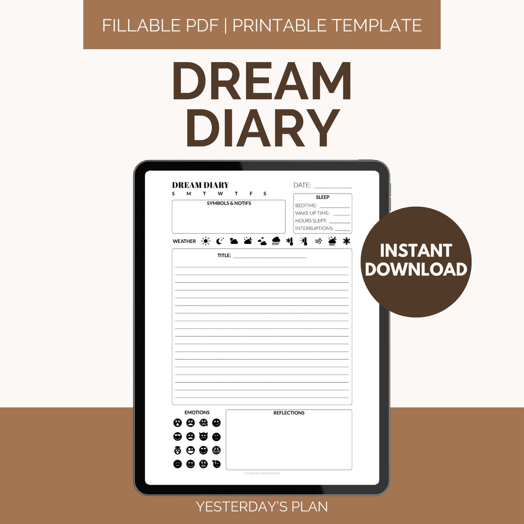 Dream Diary Template | Printable Dream Journal | Sleep & Dream Log ...