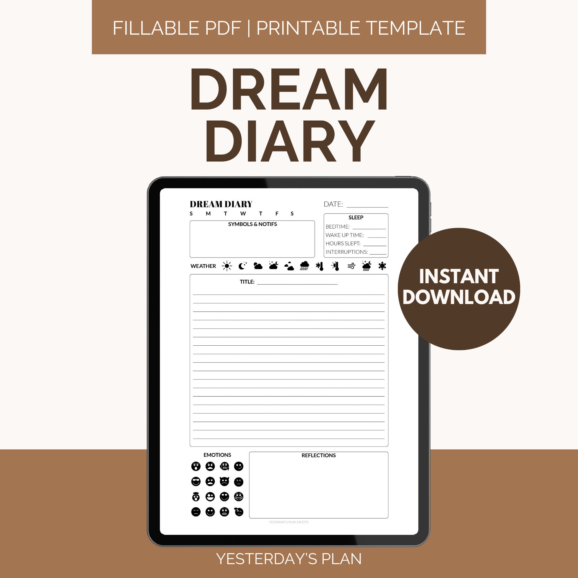 Dream Diary Template | Printable Dream Journal | Sleep & Dream Log ...