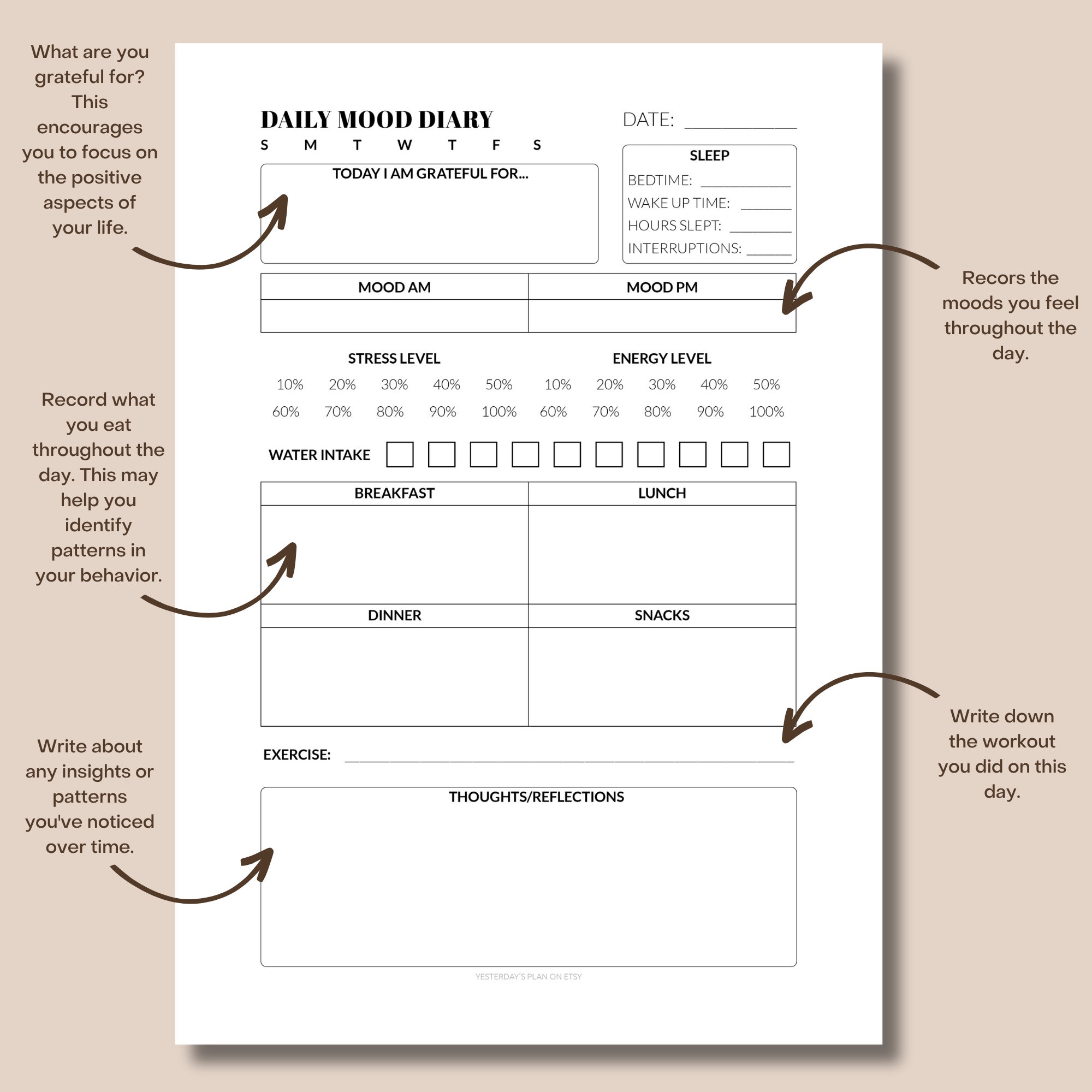 Mood Tracker Diary | Mood Tracker | Printable Mood Template | Daily ...