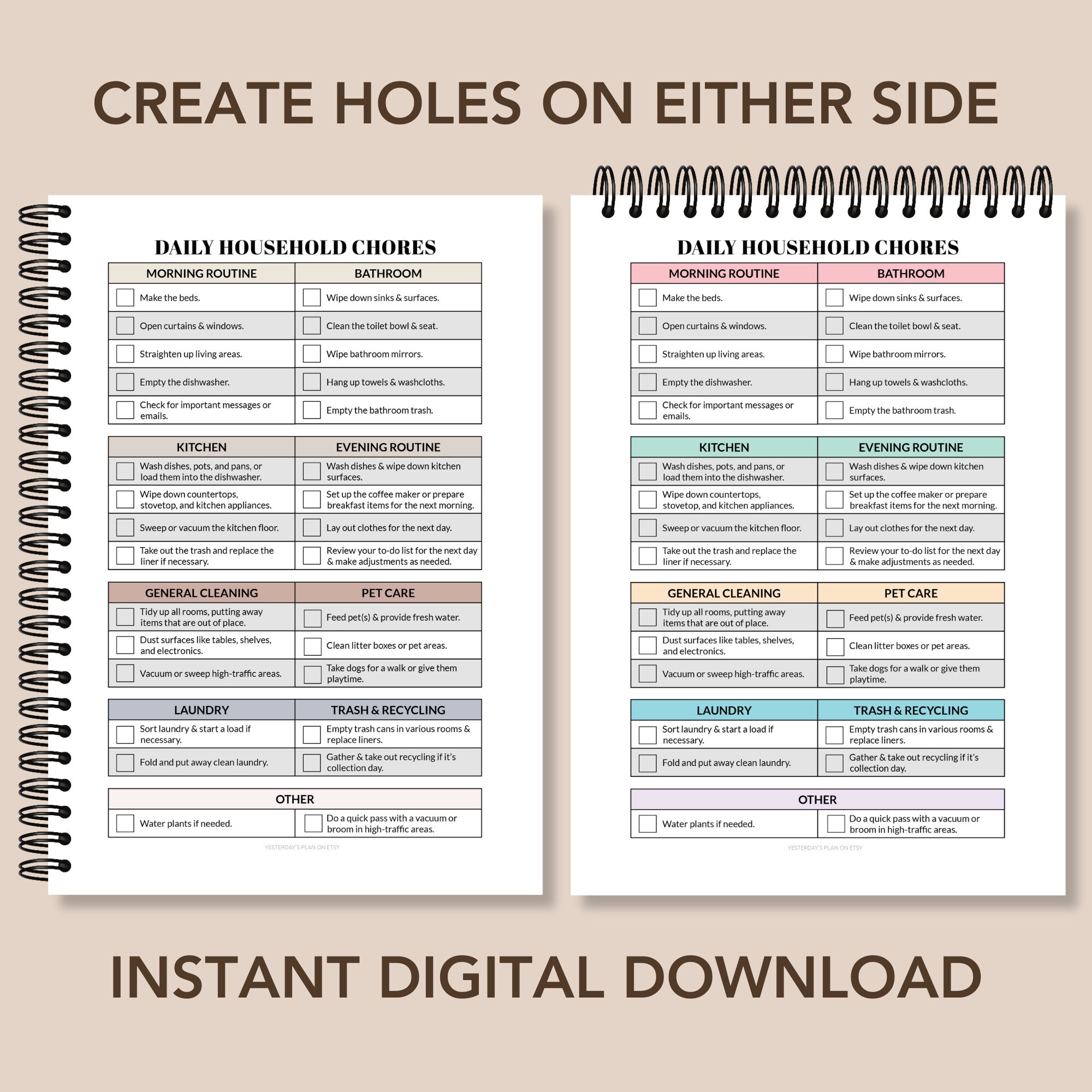 Daily Household Chores Checklist Daily Cleaning Schedule - Etsy