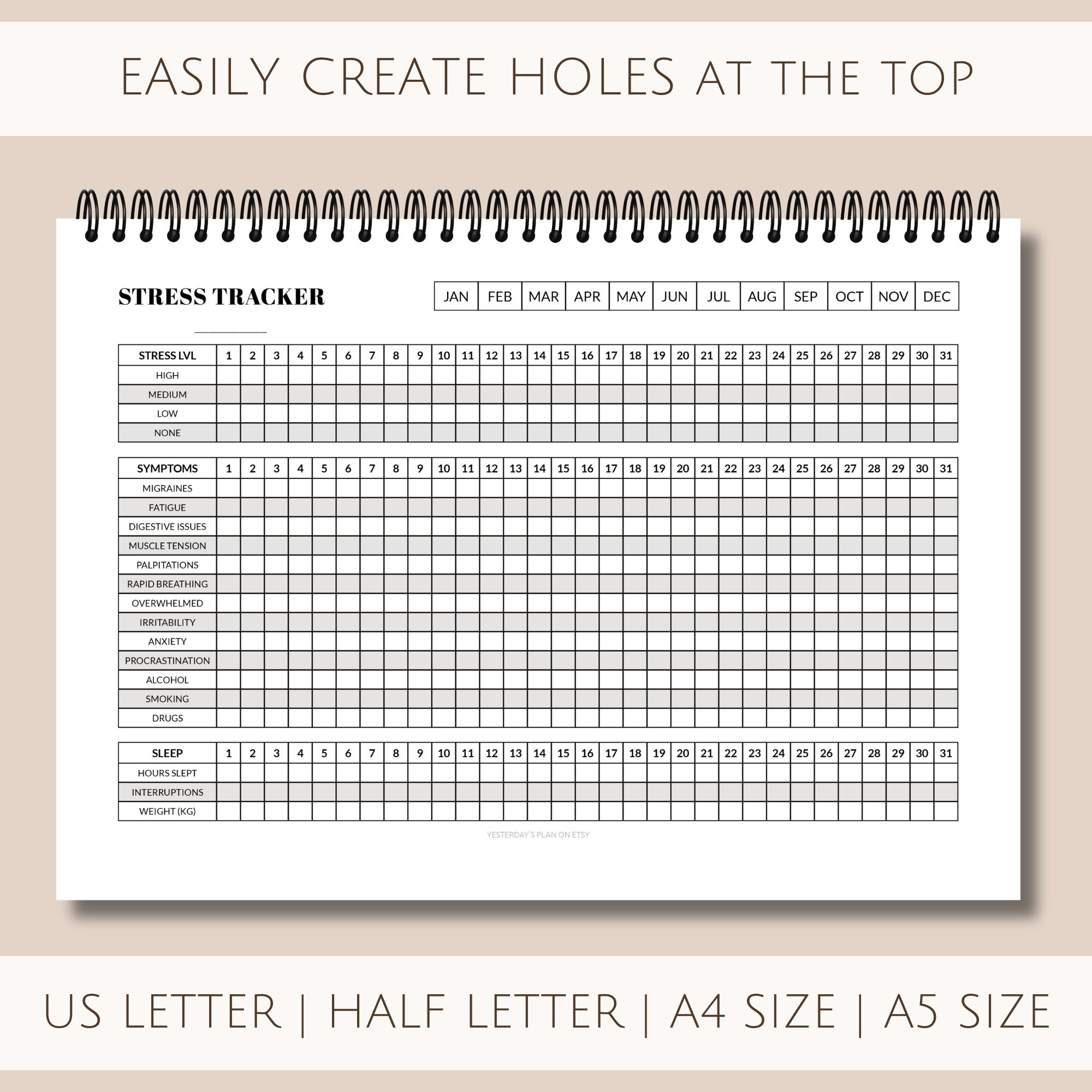 Stress Tracker | Printable Stress Template | Digital Stress Journal ...