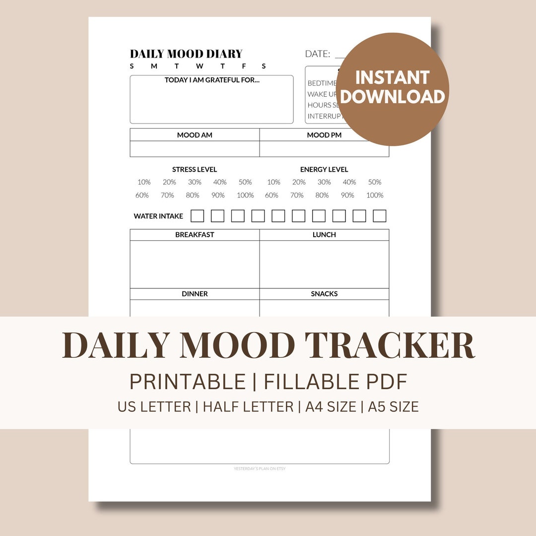 Daily Mood Tracker Diary Mood Tracker Planner Digital Mood Tracking ...